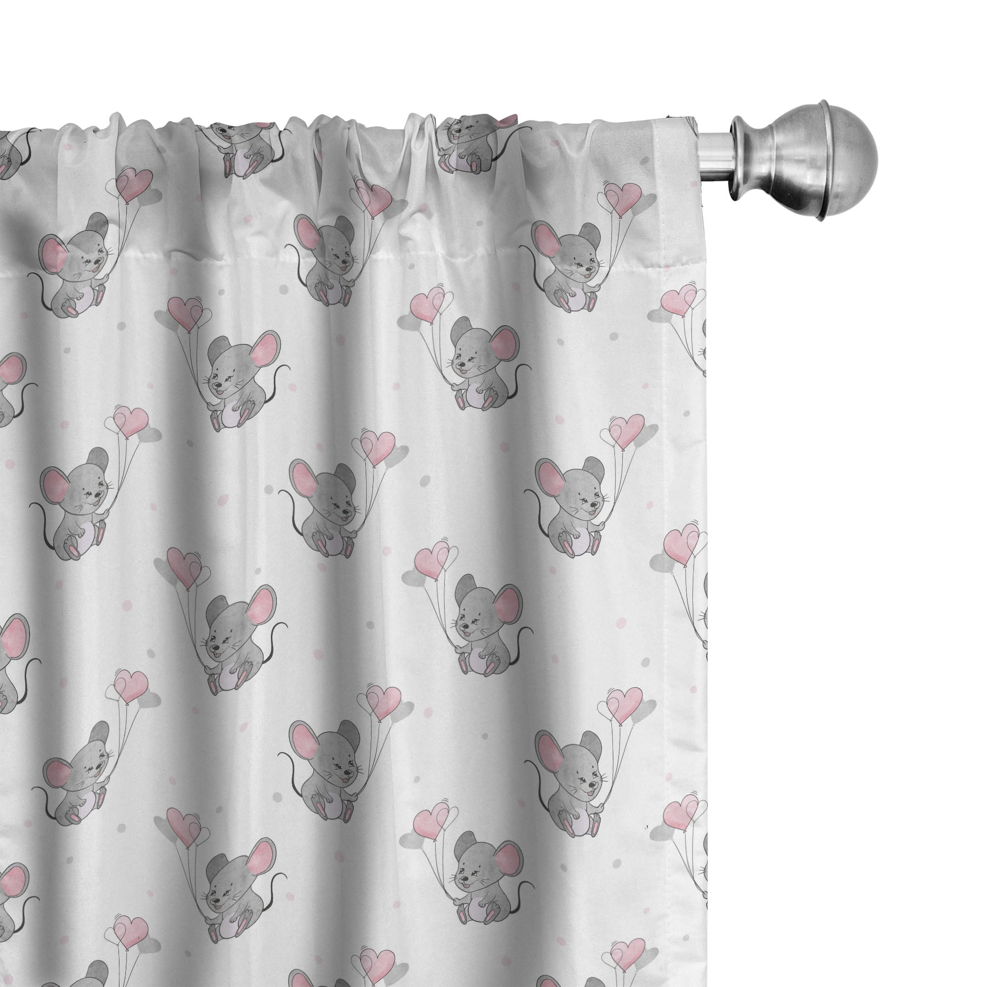 Ambesonne Cartoon Window Curtains, Mice Along Heart Balloons, Each 28 ...