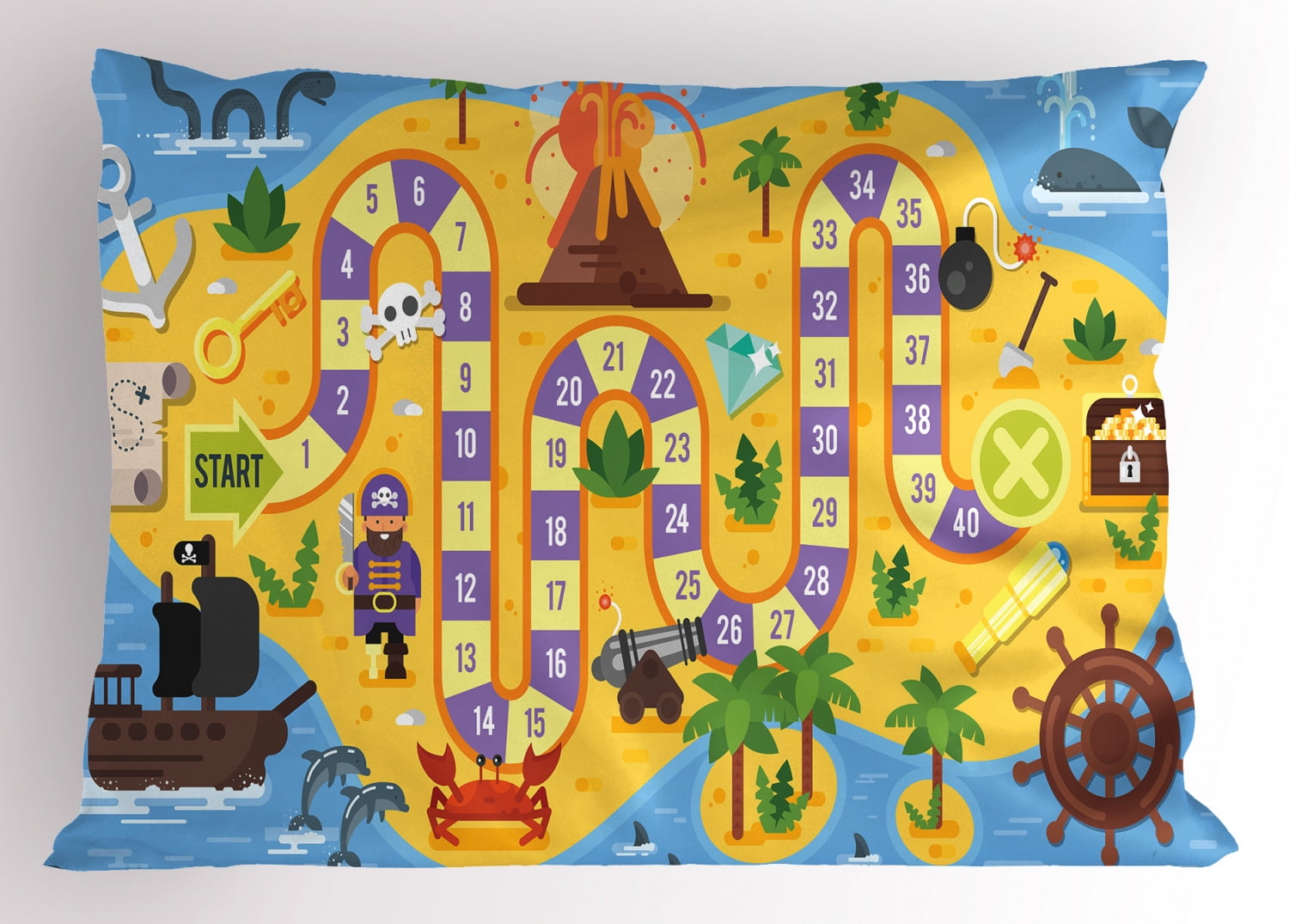 Ambesonne Cartoon Activity Pillow Sham, Pirate Treasure, 26" X 20 ...