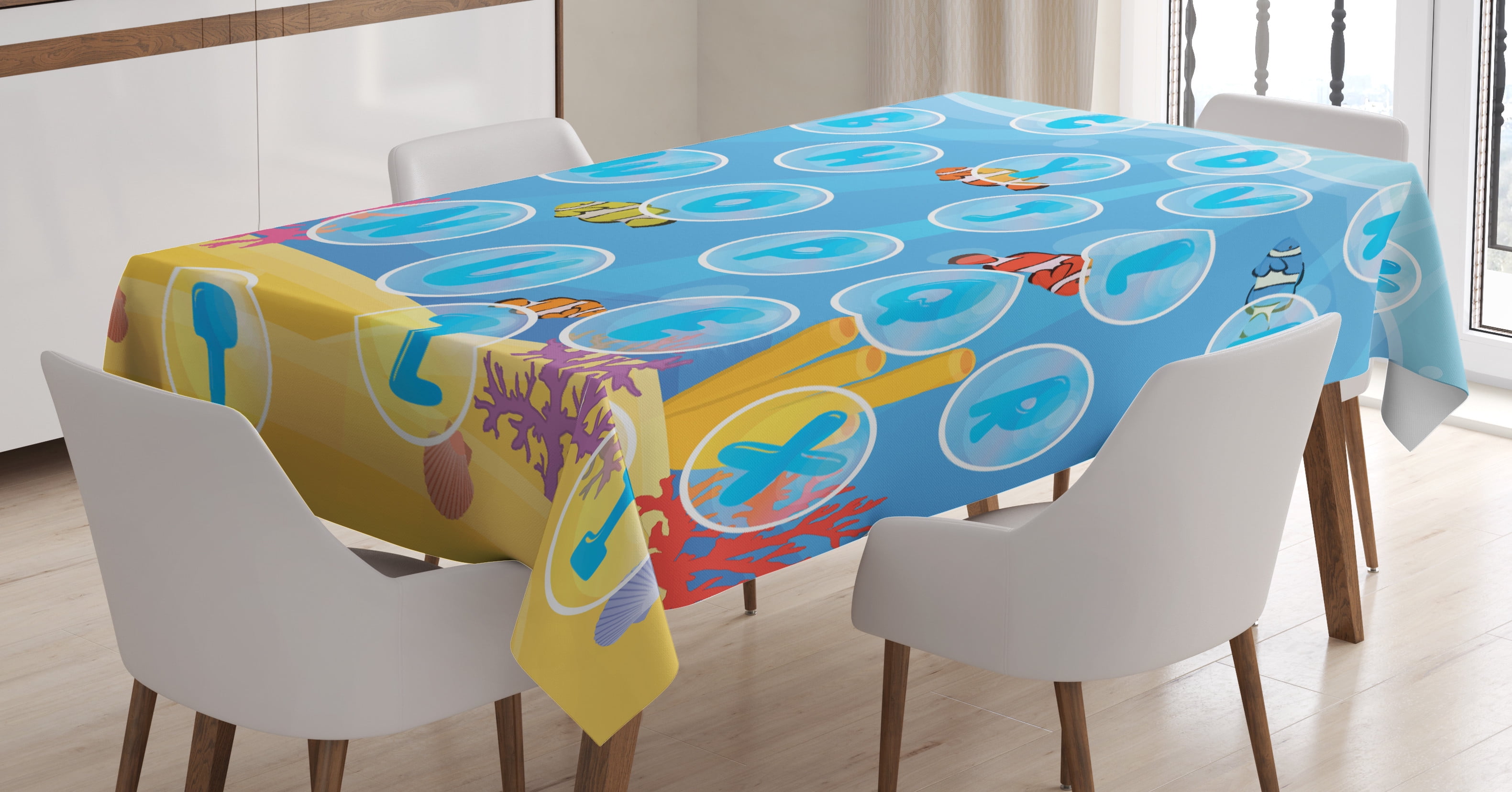 Ambesonne Cartoon Activity Tablecloth Rectangular Table Cover, Alphabet ...
