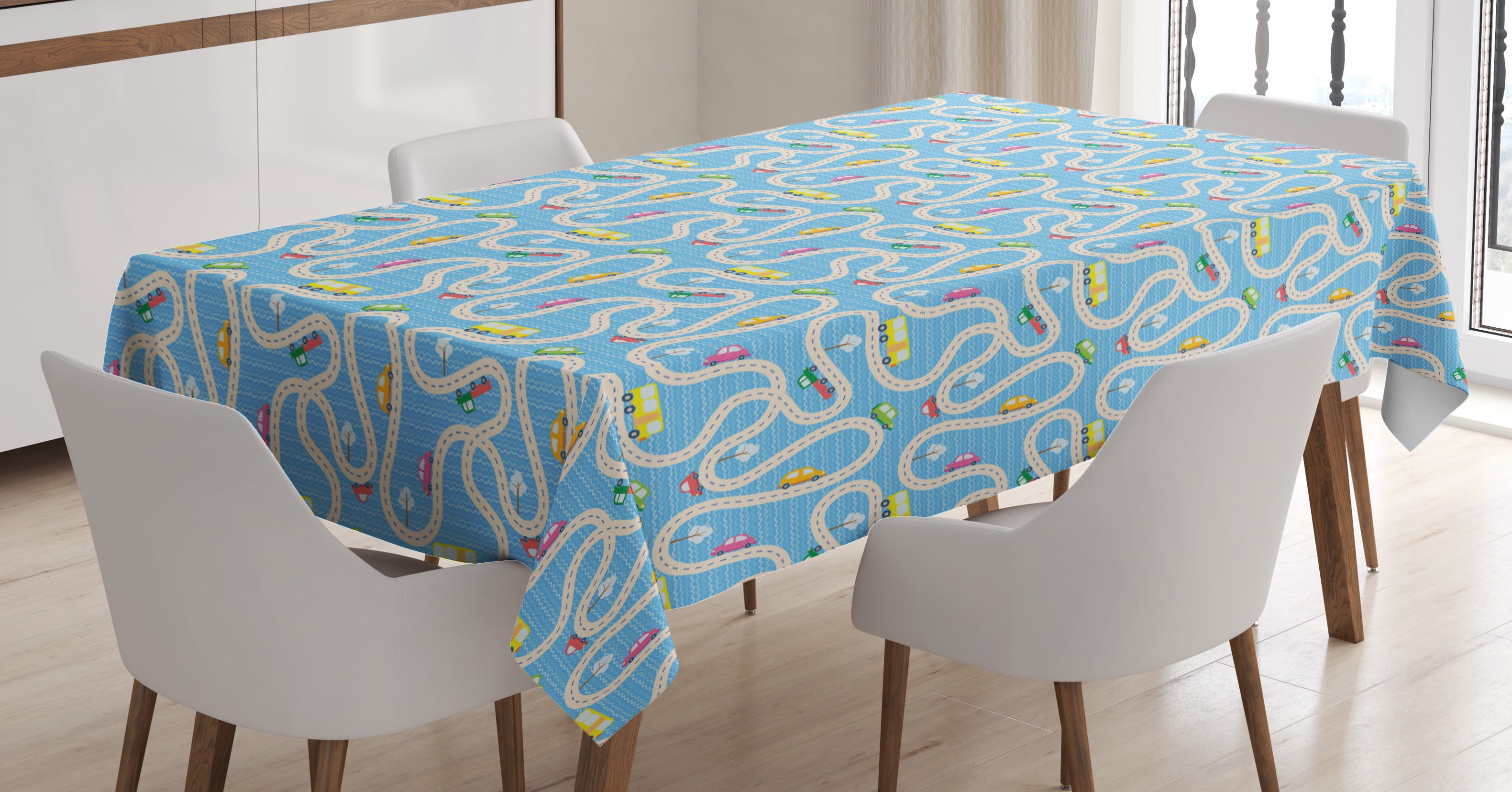 Ambesonne Cartoon Activity Tablecloth Rectangular Table Cover, Buses ...