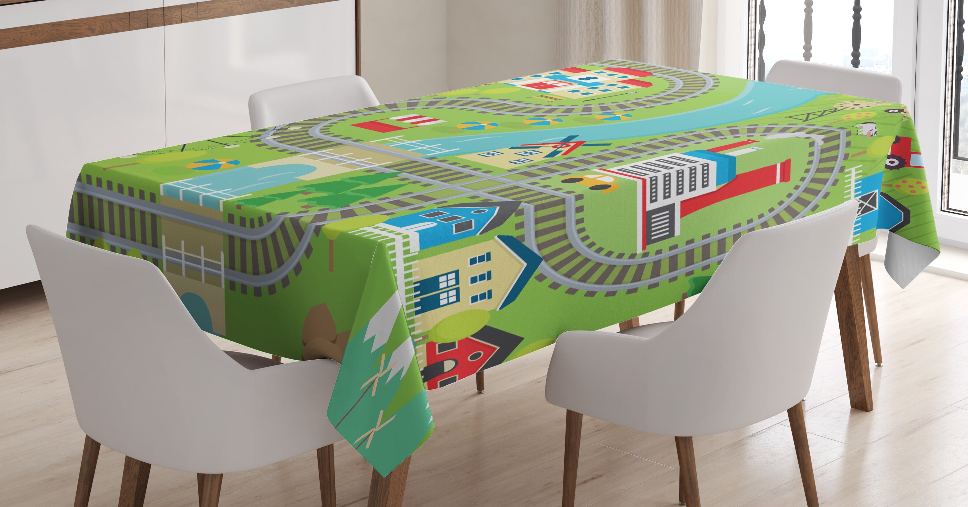 Ambesonne Cartoon Activity Tablecloth Rectangular Table Cover, Country ...