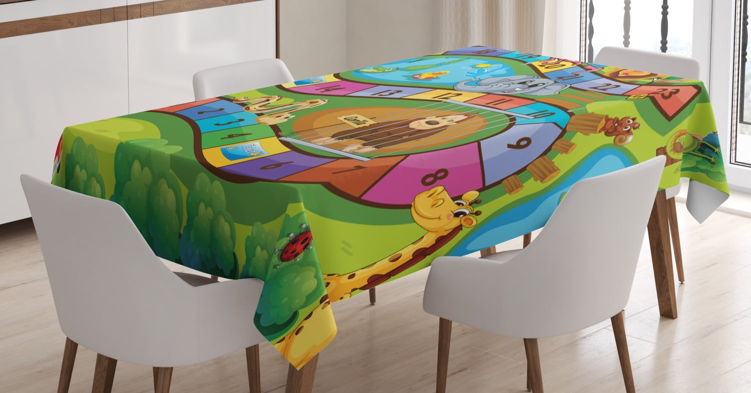 Ambesonne Cartoon Activity Tablecloth Rectangular Table Cover, Day in Zoo, 52"x70", Multicolor ...