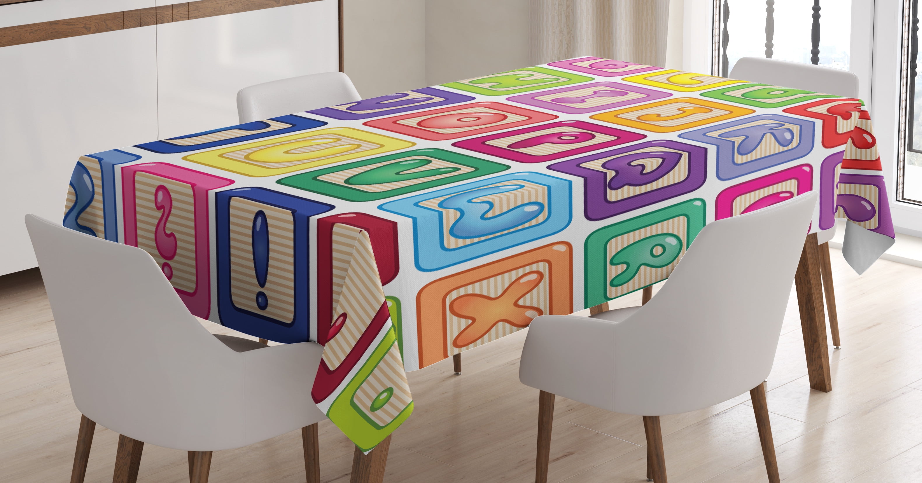 Ambesonne Cartoon Activity Tablecloth Rectangular Table Cover, English ...