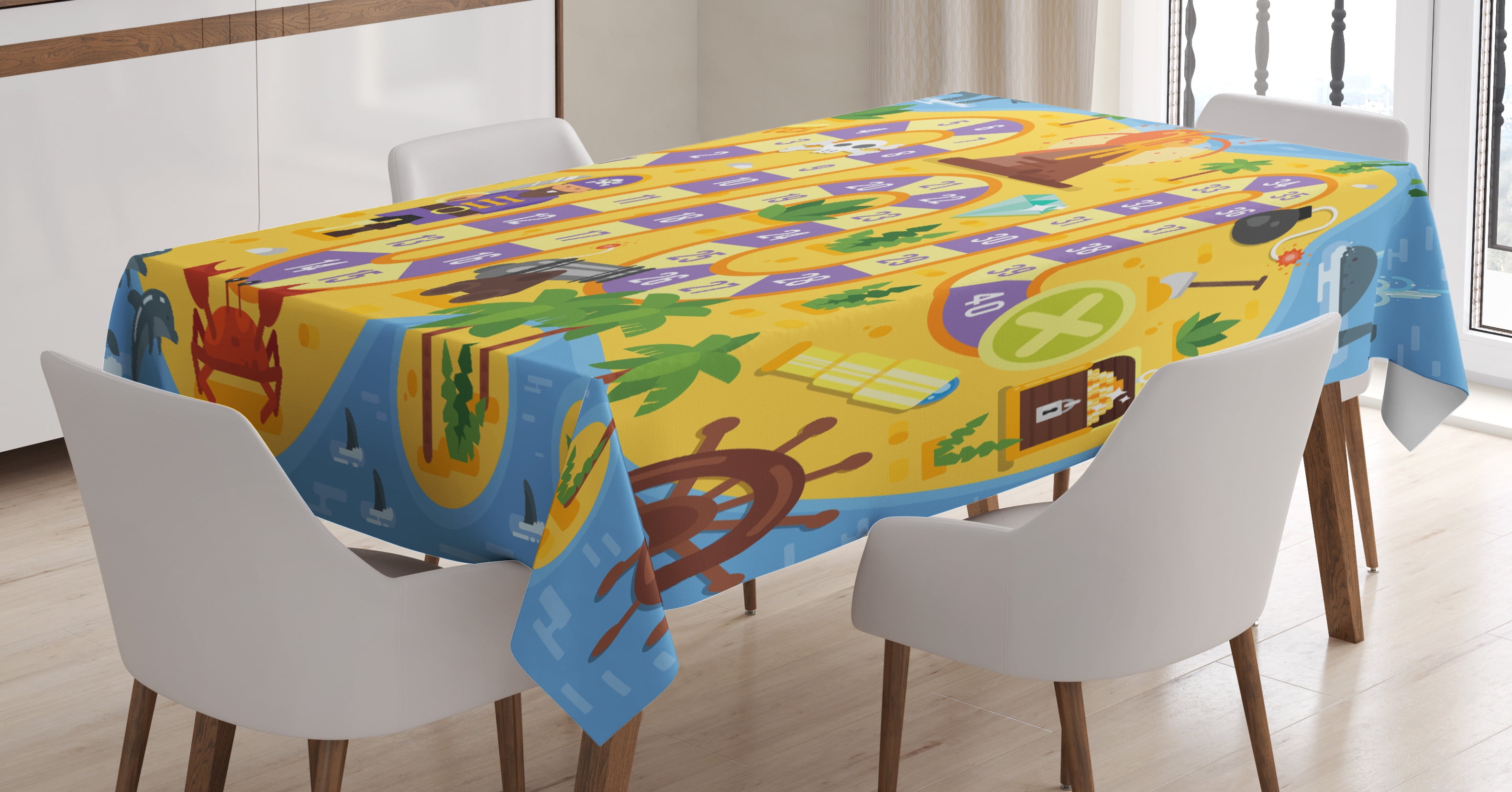Ambesonne Cartoon Activity Tablecloth Rectangular Table Cover, Pirate ...