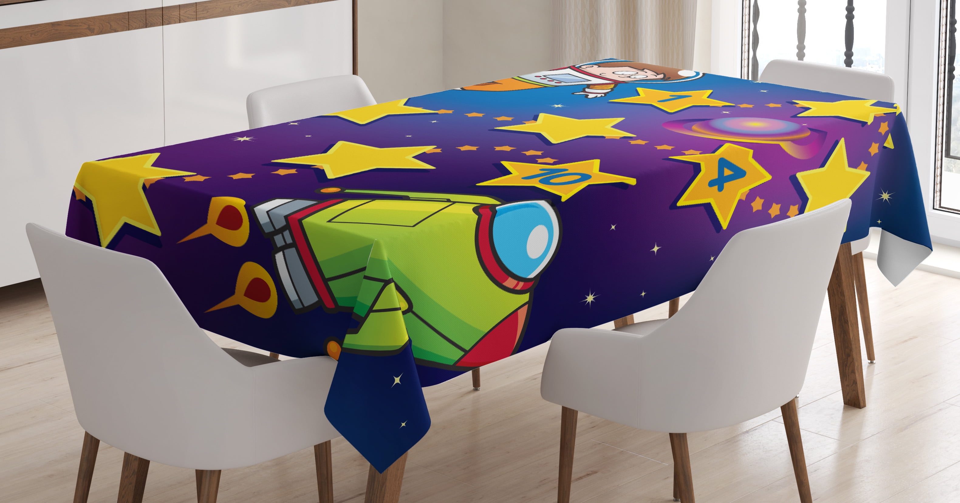 Ambesonne Cartoon Activity Tablecloth Rectangular Table Cover, Space ...