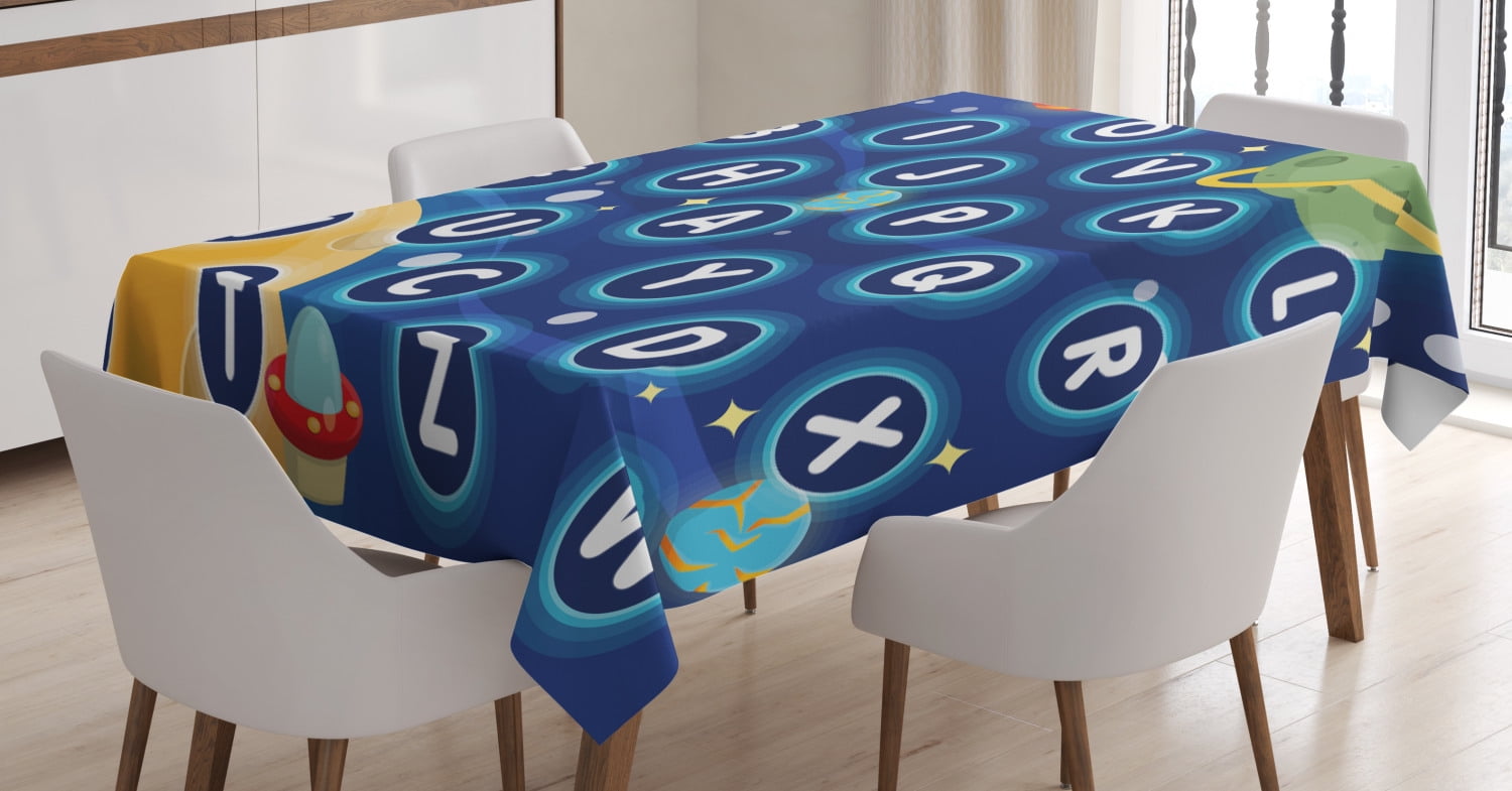 Ambesonne Cartoon Activity Tablecloth Rectangular Table Cover, Space ...
