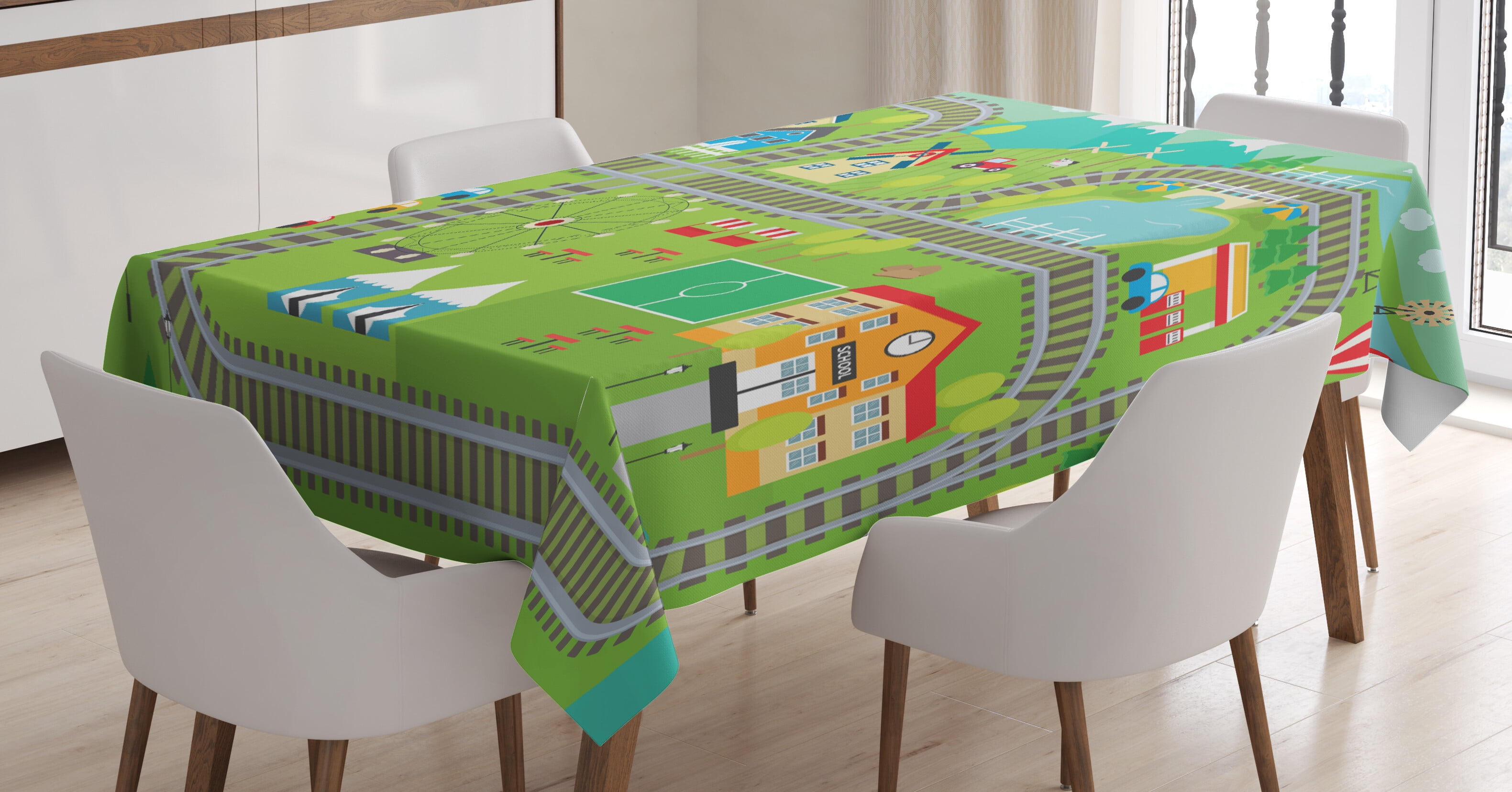 Ambesonne Cartoon Activity Tablecloth Rectangular Table Cover, Train ...