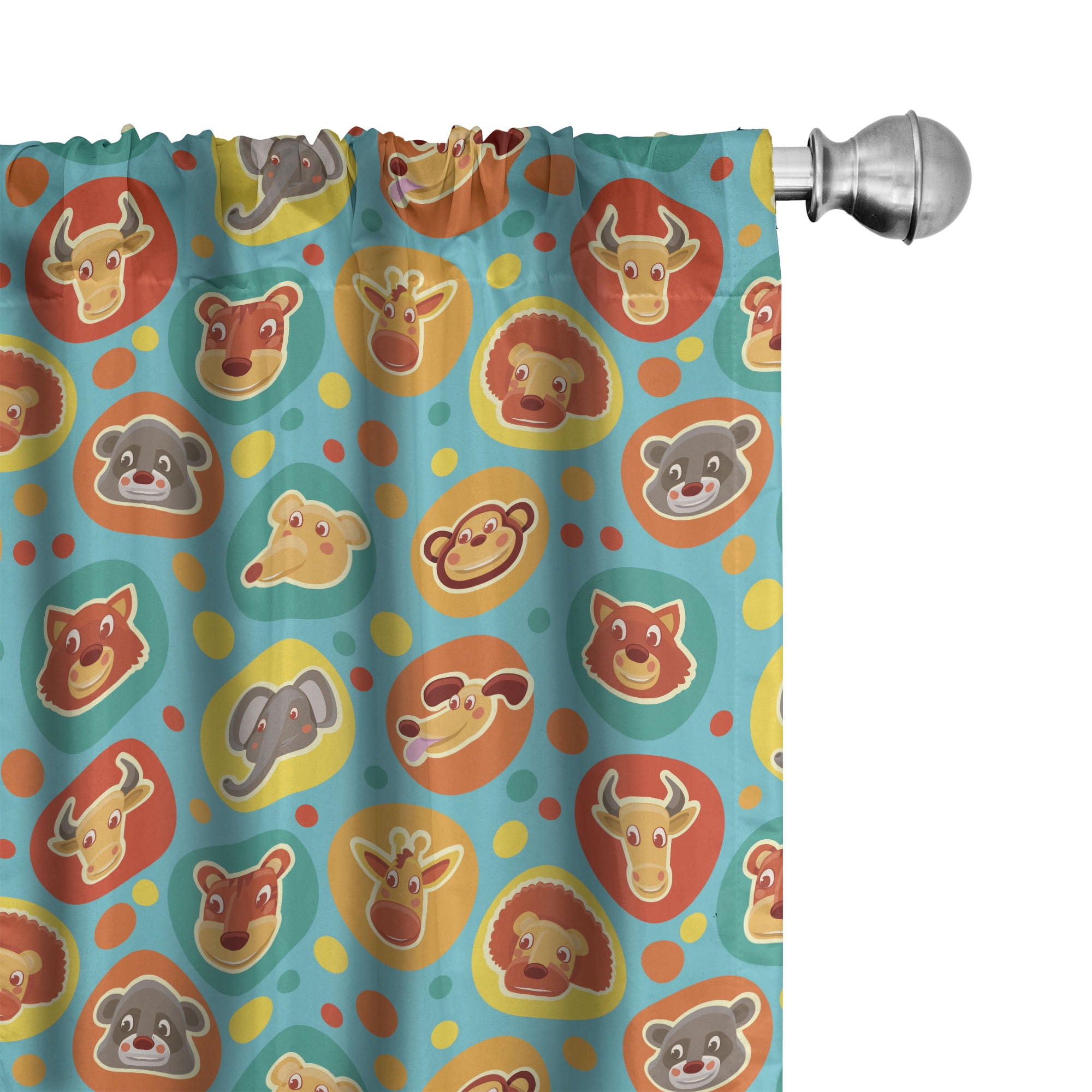 Ambesonne Cartoon Animal Curtains, Comic Fun Faces, Pair of 28"x95 ...