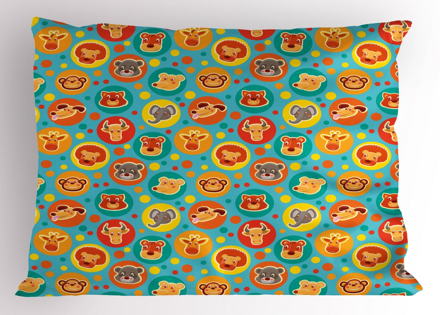 Ambesonne Cartoon Animal Pillow Sham, Comic Fun Faces, 26" X 20 ...