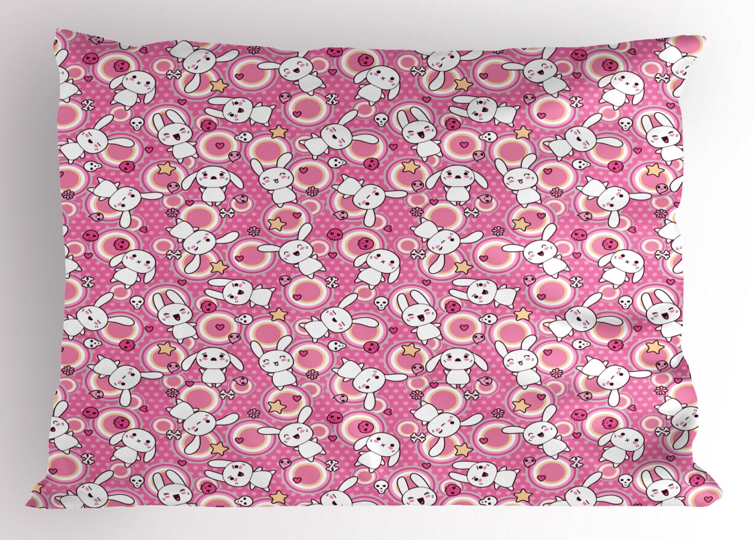 Ambesonne Cartoon Animal Pillow Sham, Doodle Kawaii, 26" X 20", Pink ...
