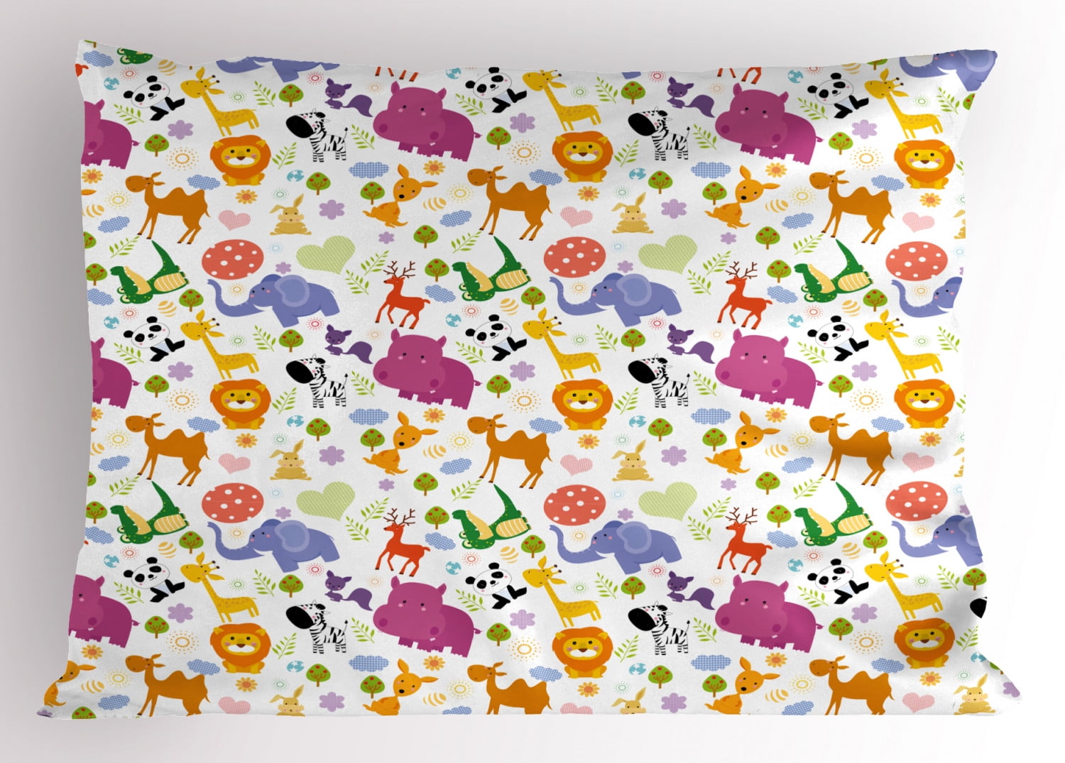 Ambesonne Cartoon Animal Pillow Sham, Love Nature, 26" X 20 ...