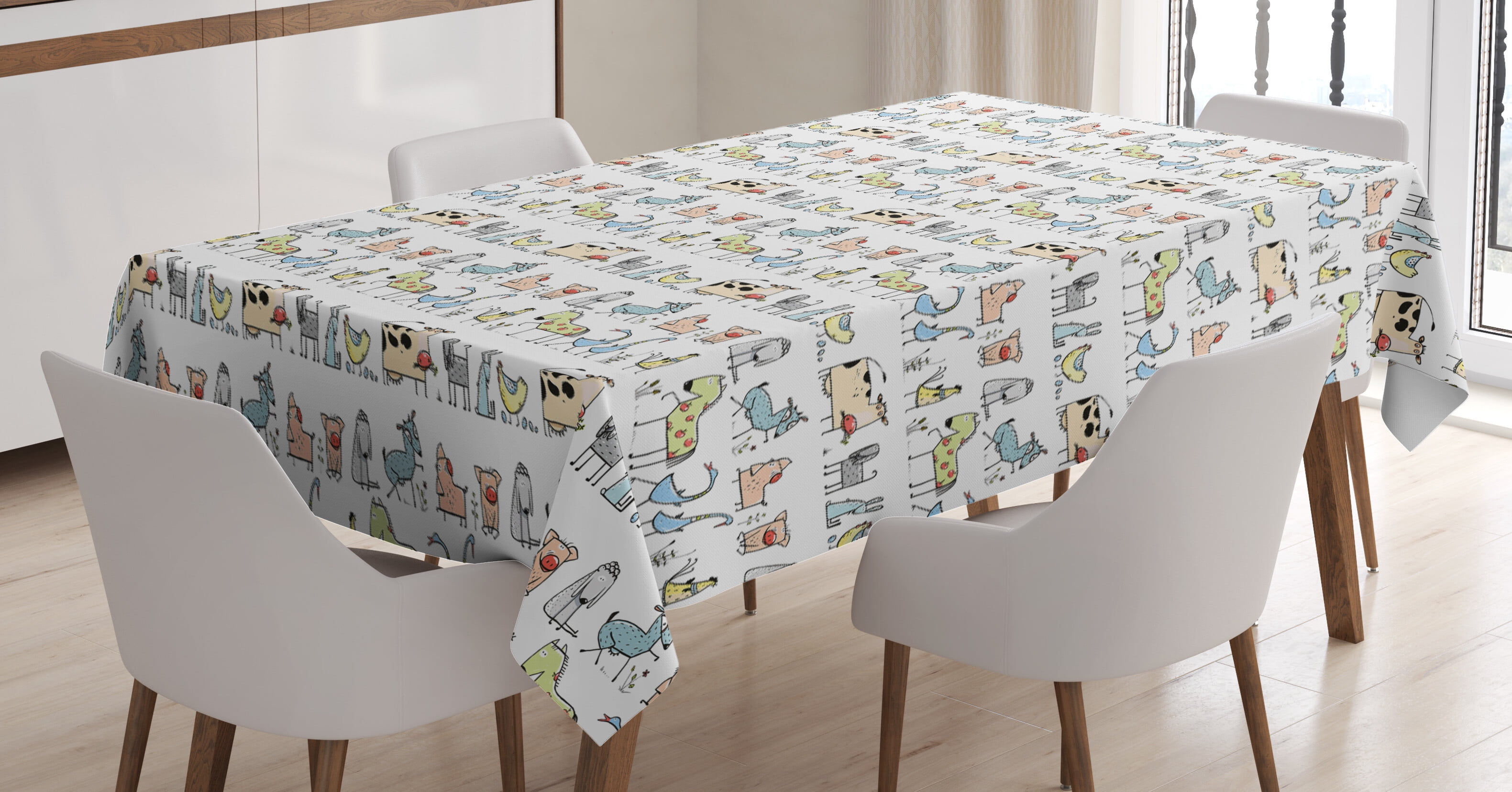 Ambesonne Cartoon Animal Tablecloth Rectangular Table Cover ...