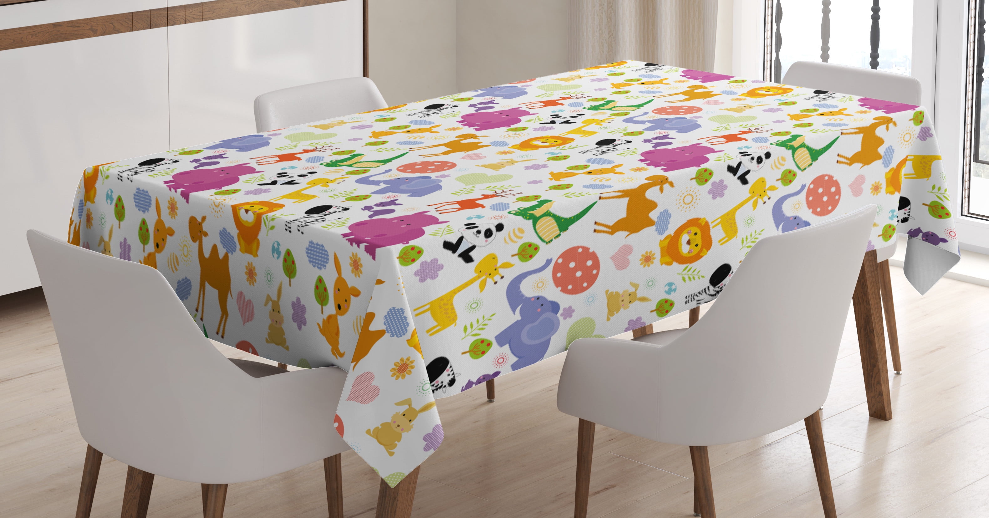 Ambesonne Cartoon Animal Tablecloth Rectangular Table Cover, Love ...