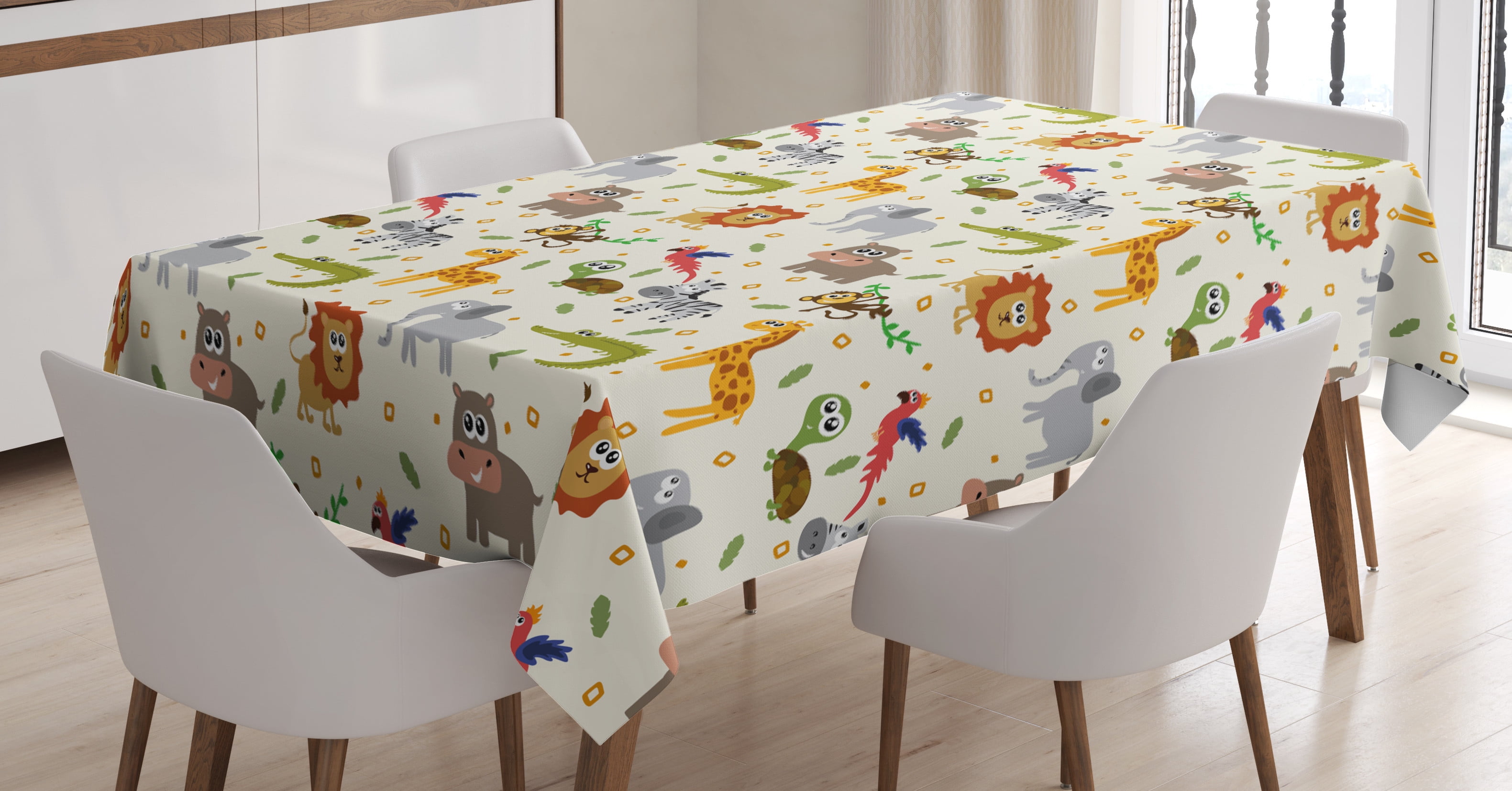 Ambesonne Cartoon Animal Tablecloth Rectangular Table Cover, Savannah ...