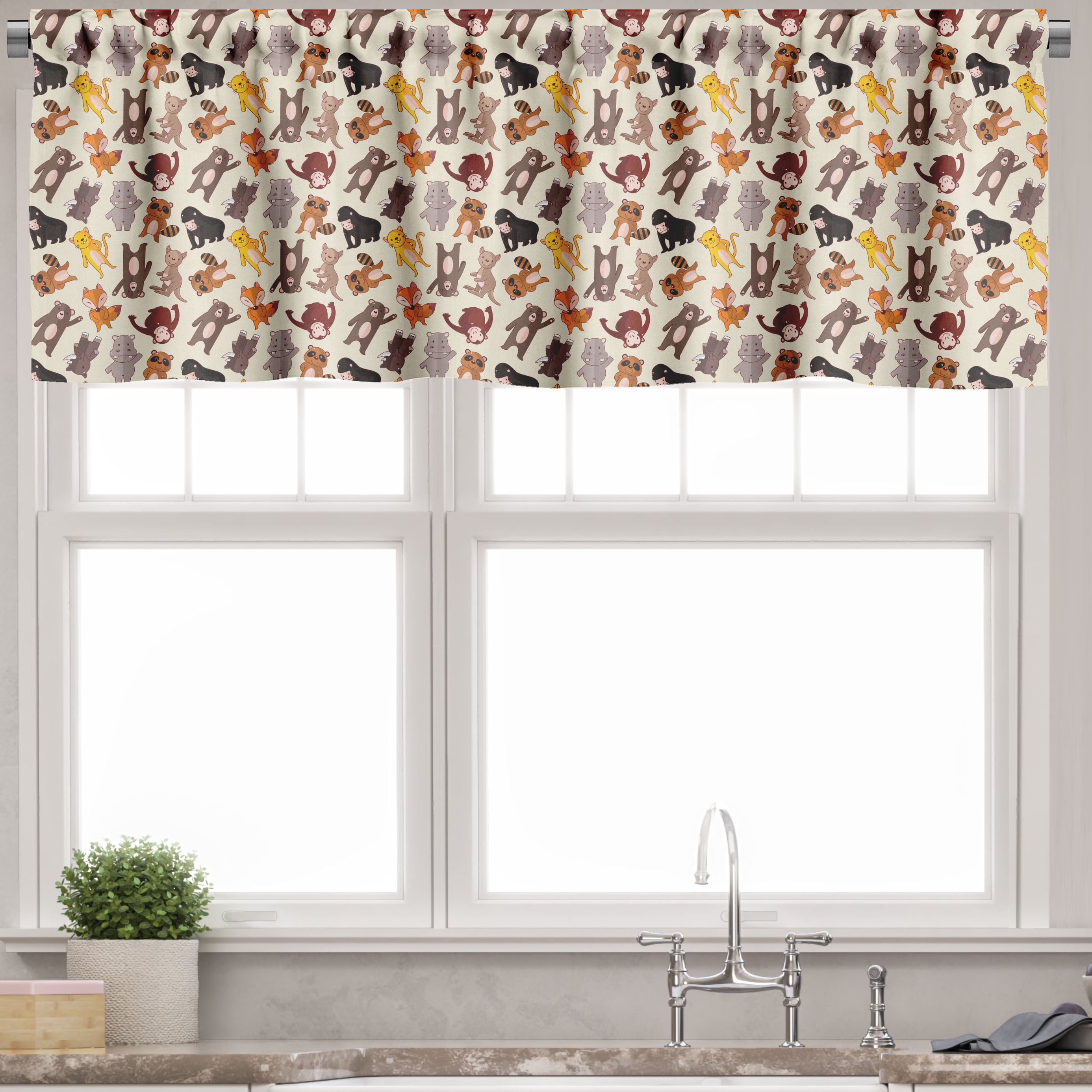 Ambesonne Cartoon Animal Valance Pack of 2, Friendly Jungle, 54"X12 ...