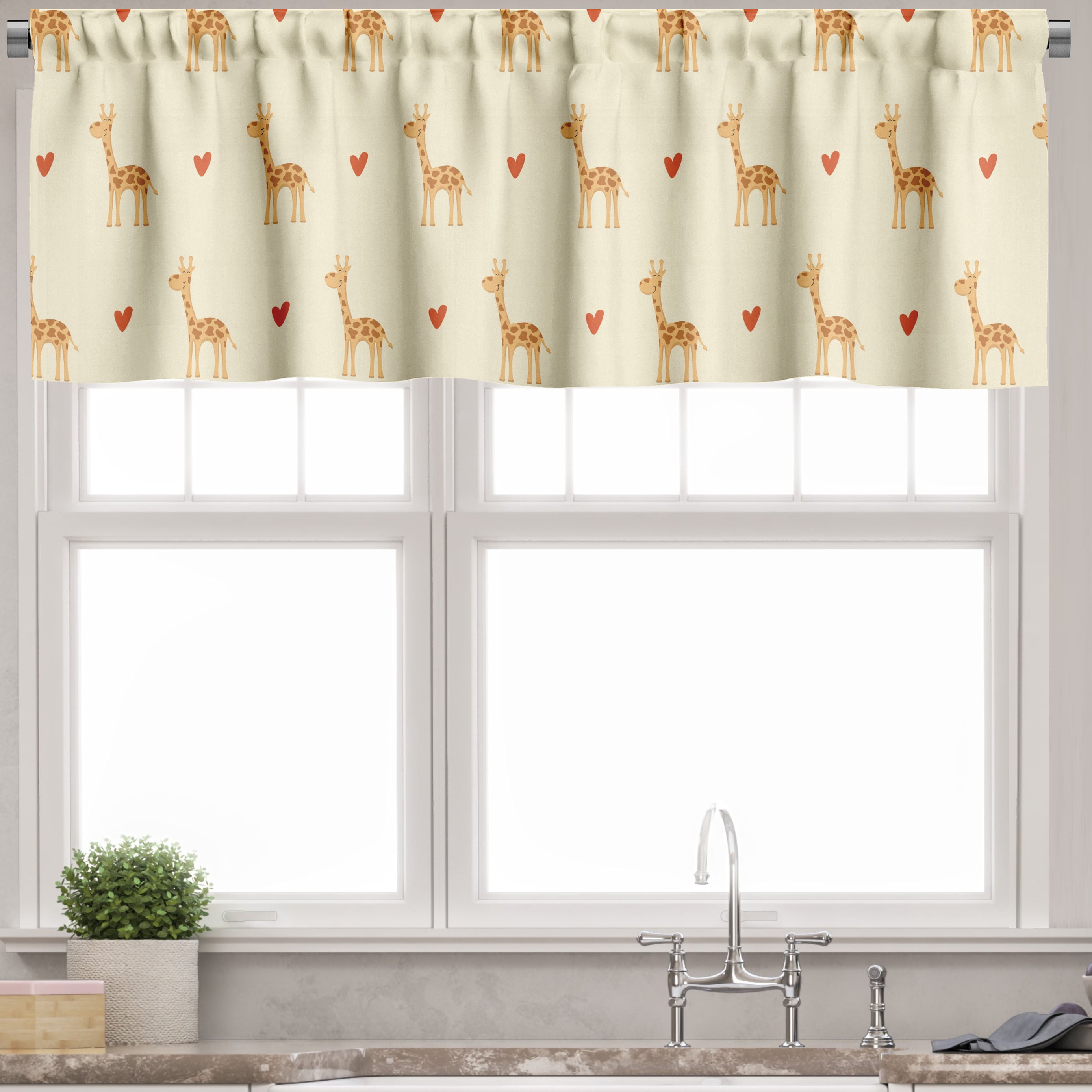 Ambesonne Cartoon Animal Valance Pack of 2, Giraffes and Hearts, 54"X18 ...