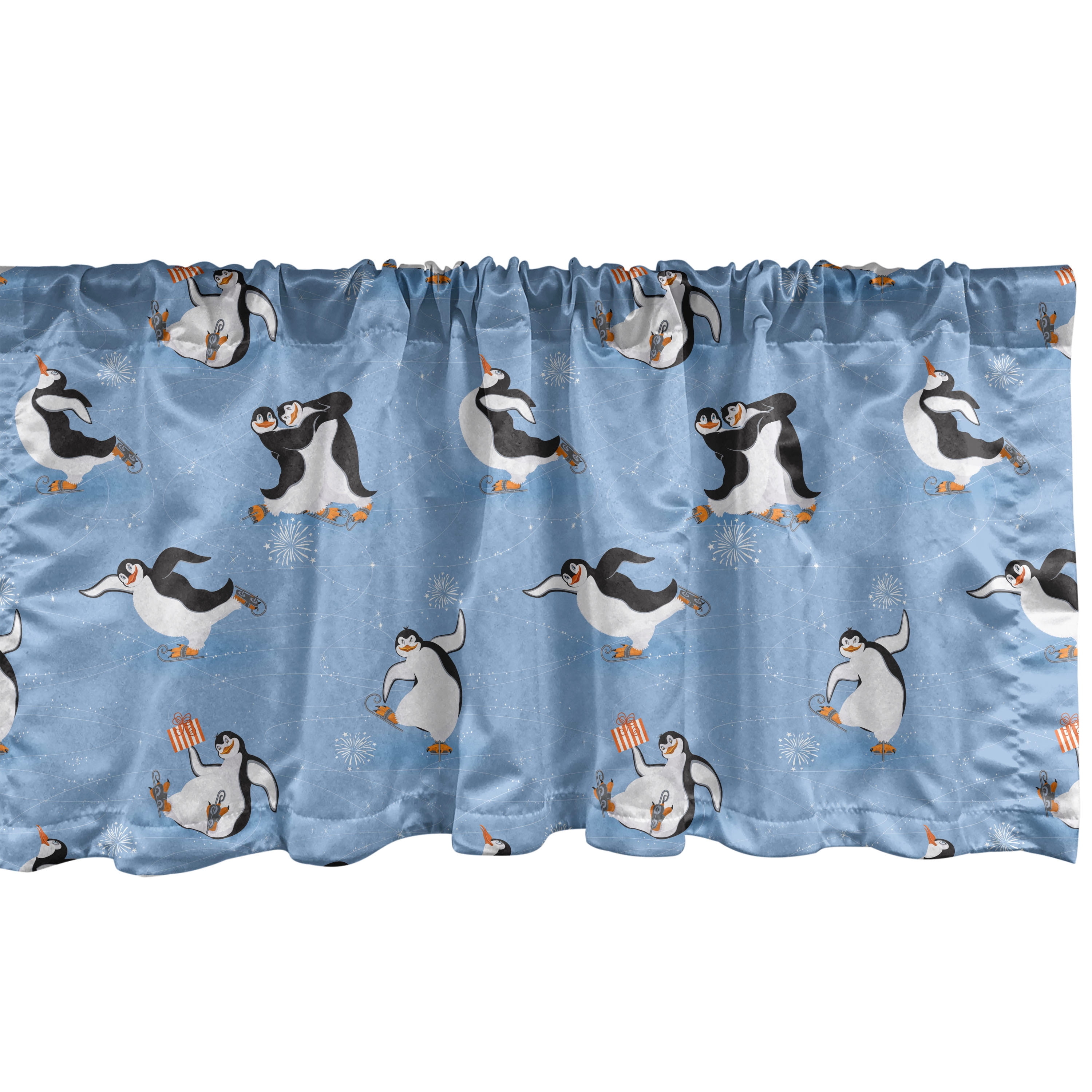 Ambesonne Cartoon Animal Window Valance, Skating Penguins, 54" X 12 ...