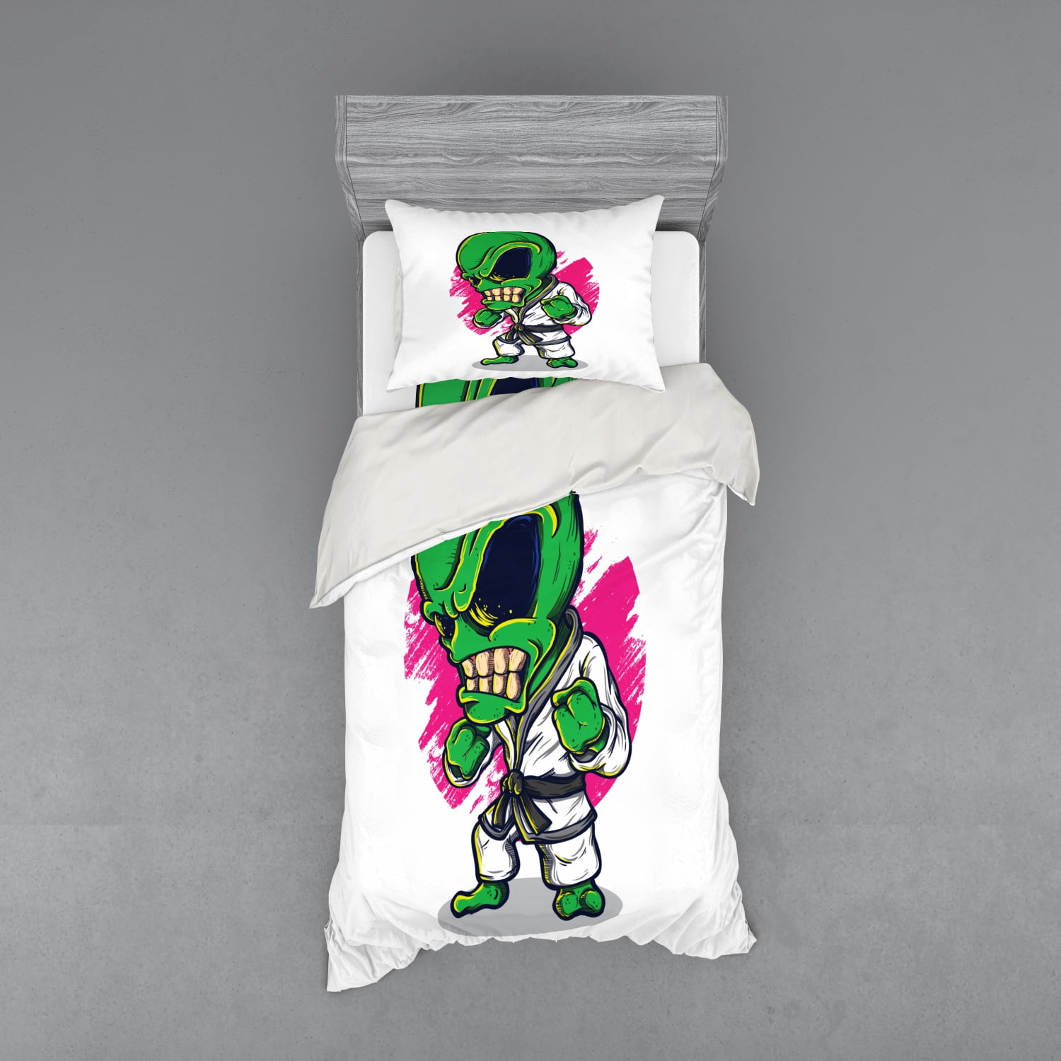 Ambesonne Cartoon Bedding Set 3 Pcs, Angry Alien Karate Art, Twin ...