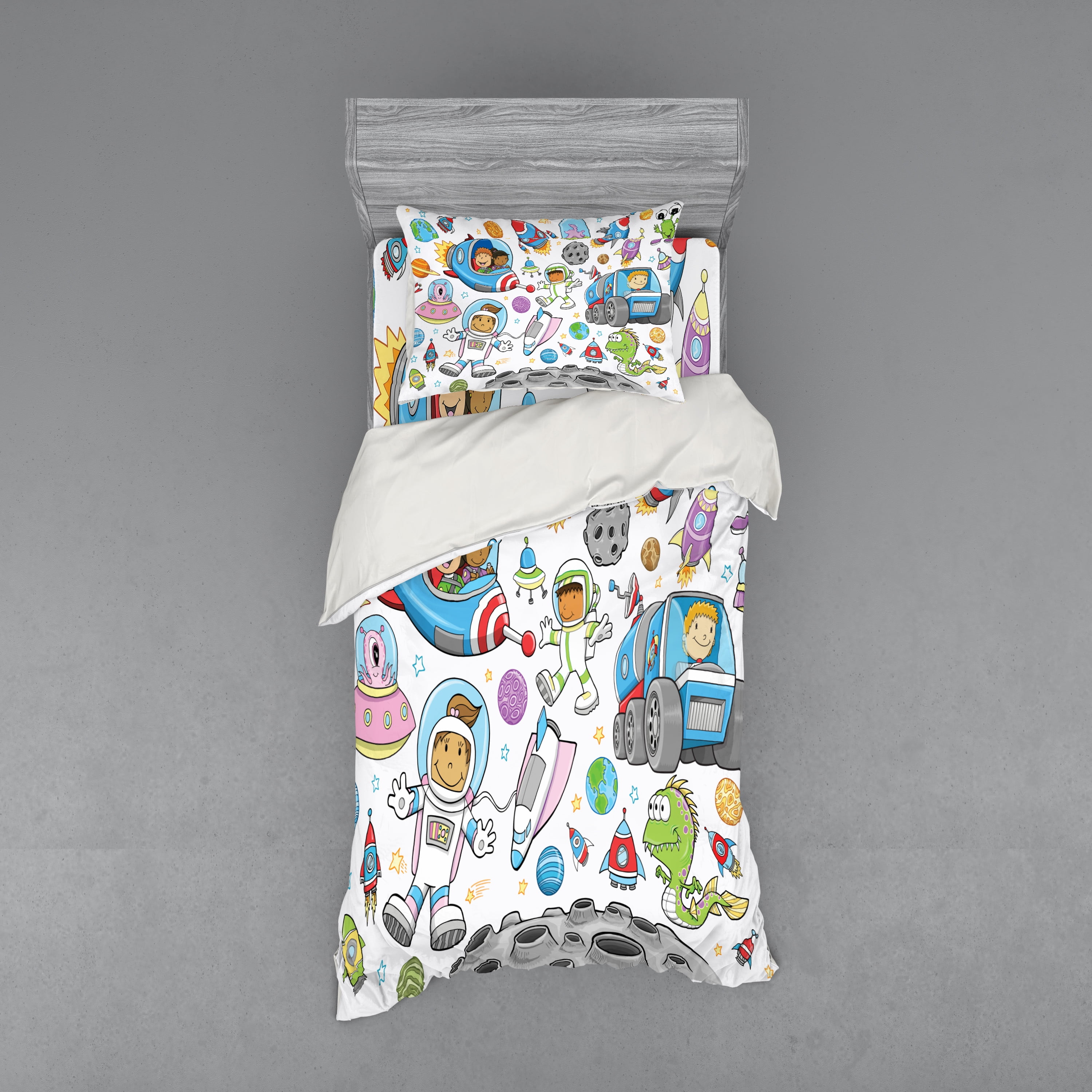 Ambesonne Cartoon Bedding Set 3 Pcs, Space Rocket, Twin, Multicolor ...