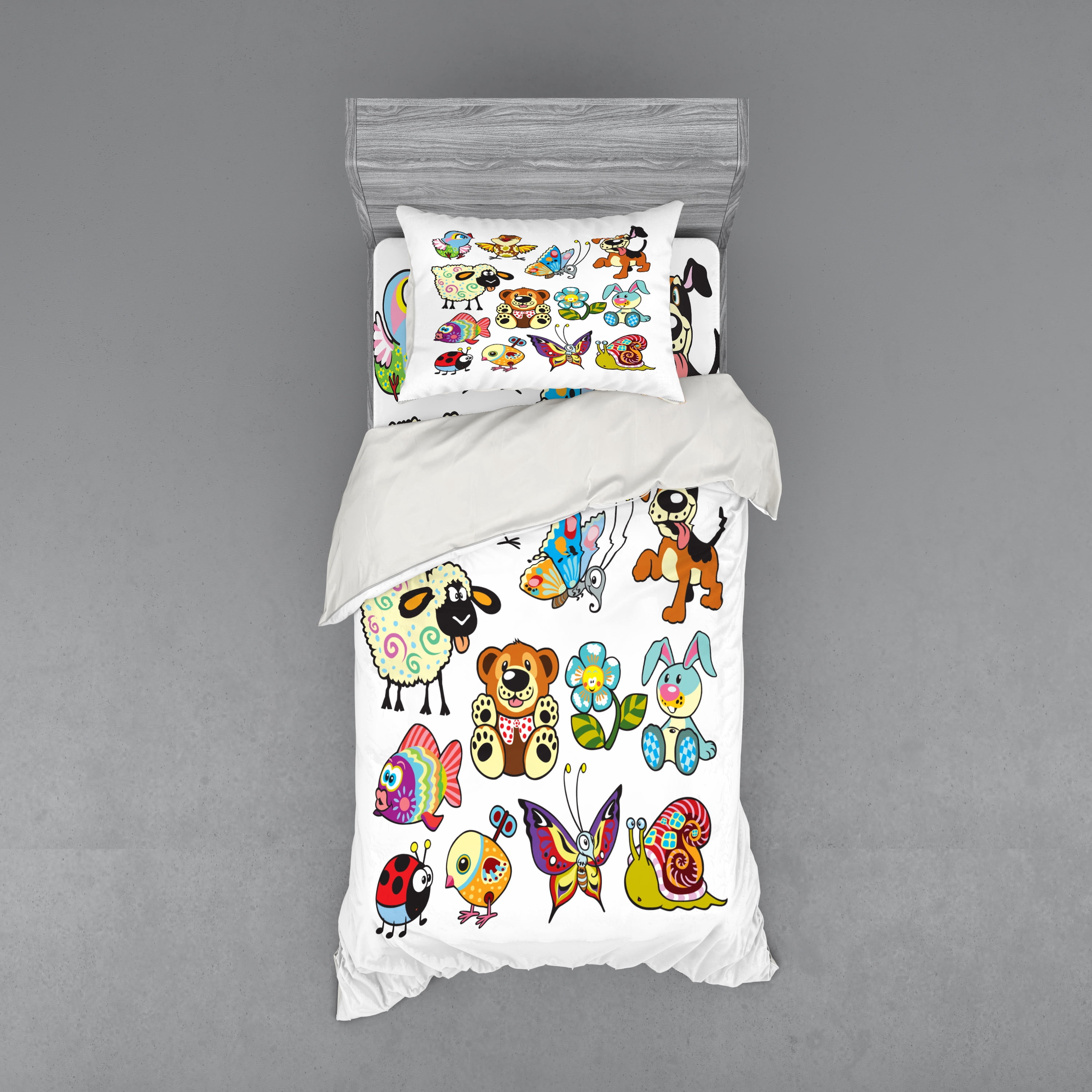 Ambesonne Cartoon Bedding Set 3 Pcs, Theme Animals, Twin, Multicolor ...