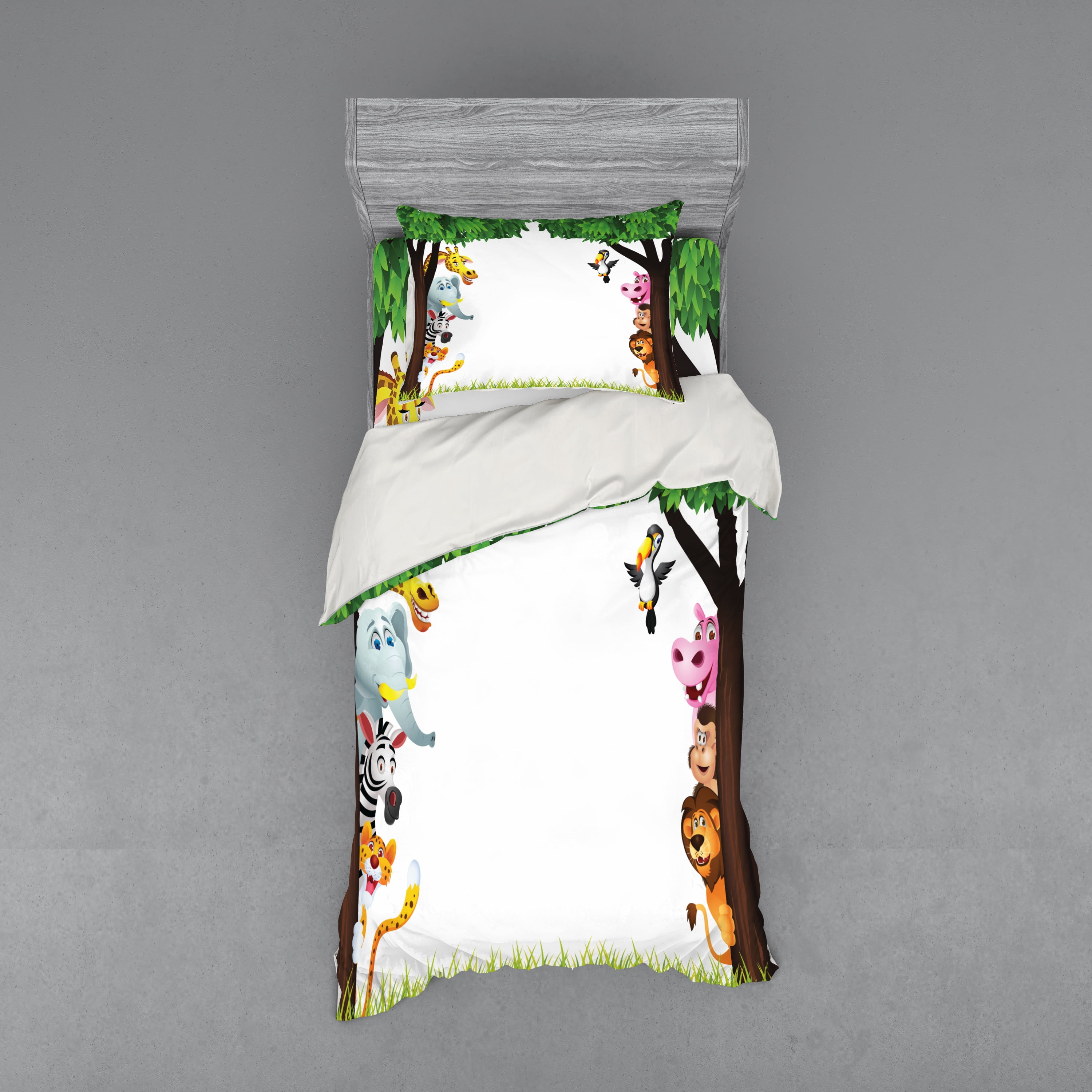 Ambesonne Cartoon Bedding Set 3 Pcs, Trees Friendly Jungle, Twin XL ...
