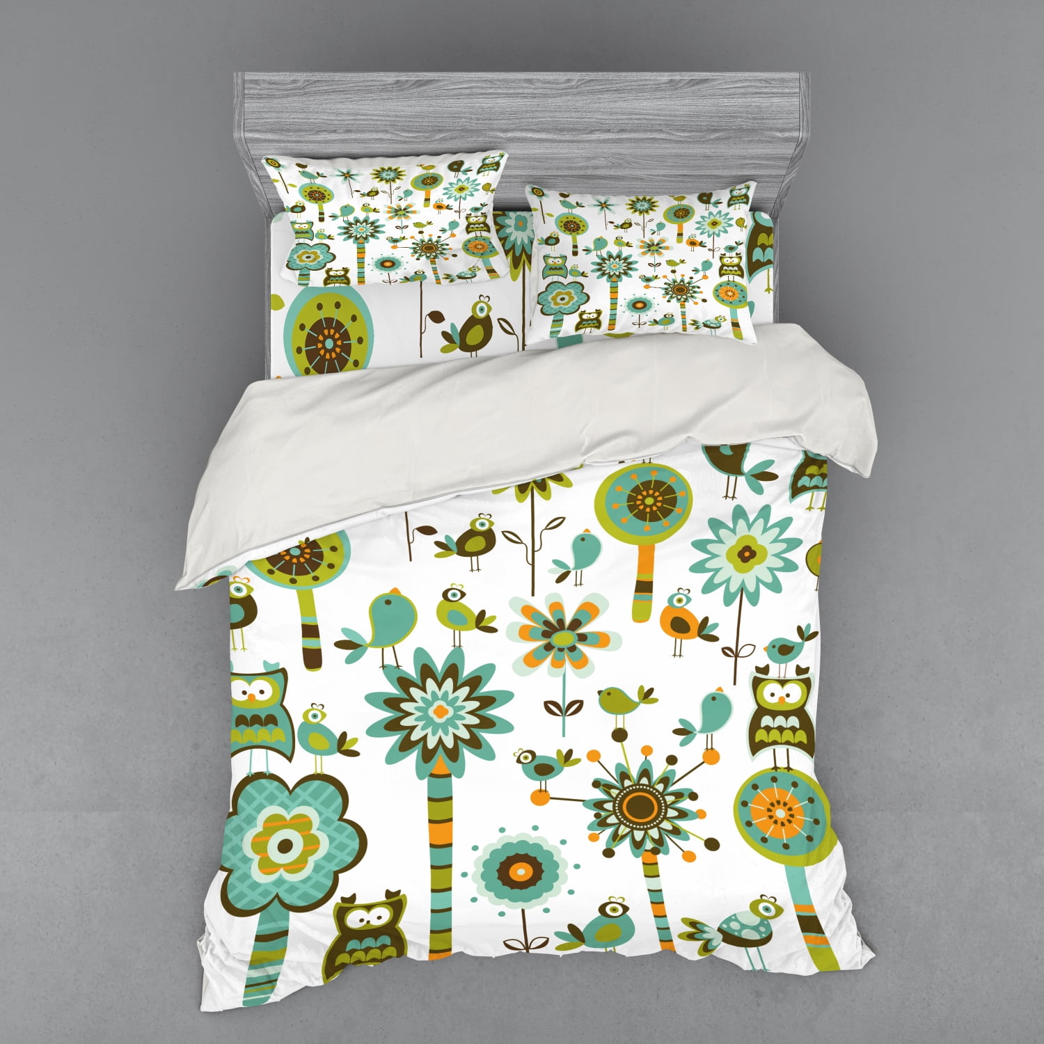 Ambesonne Cartoon Bedding Set 4 Pcs, Birds Flowers Trees, Queen ...