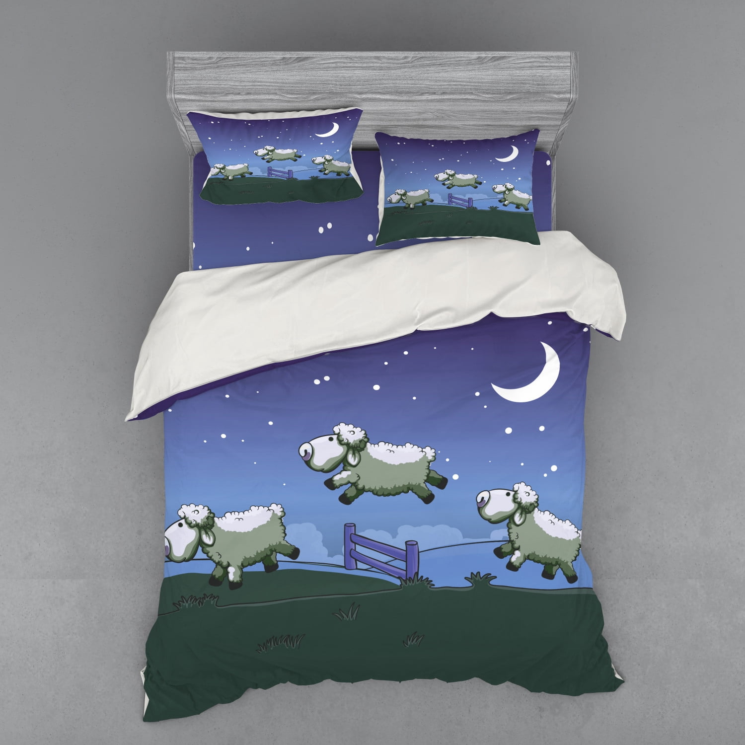 Ambesonne Cartoon Bedding Set 4 Pcs, Counting Sheep to Sleep, Queen ...