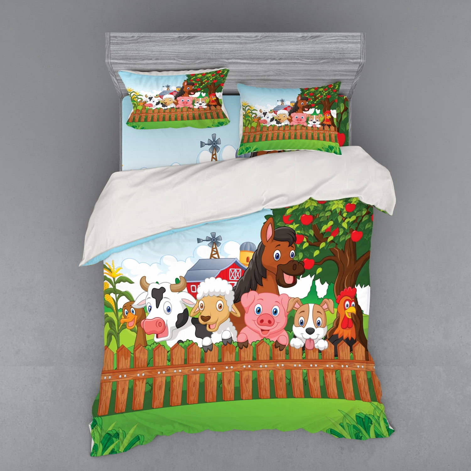 Ambesonne Cartoon Bedding Set 4 Pcs, Farm Animals Mascots, Queen ...