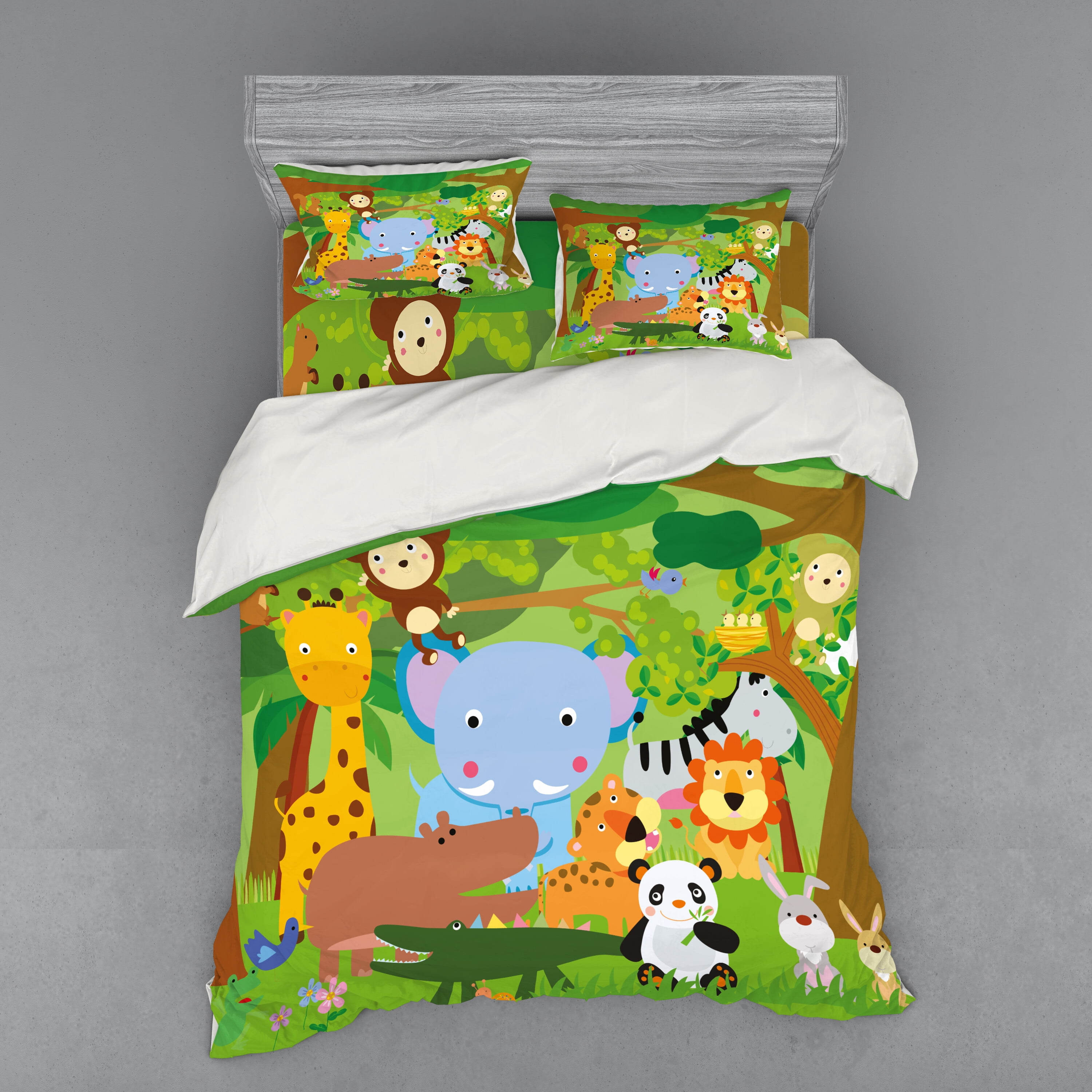 Ambesonne Cartoon Bedding Set 4 Pcs, Funny Wildlife Mammals, Queen ...