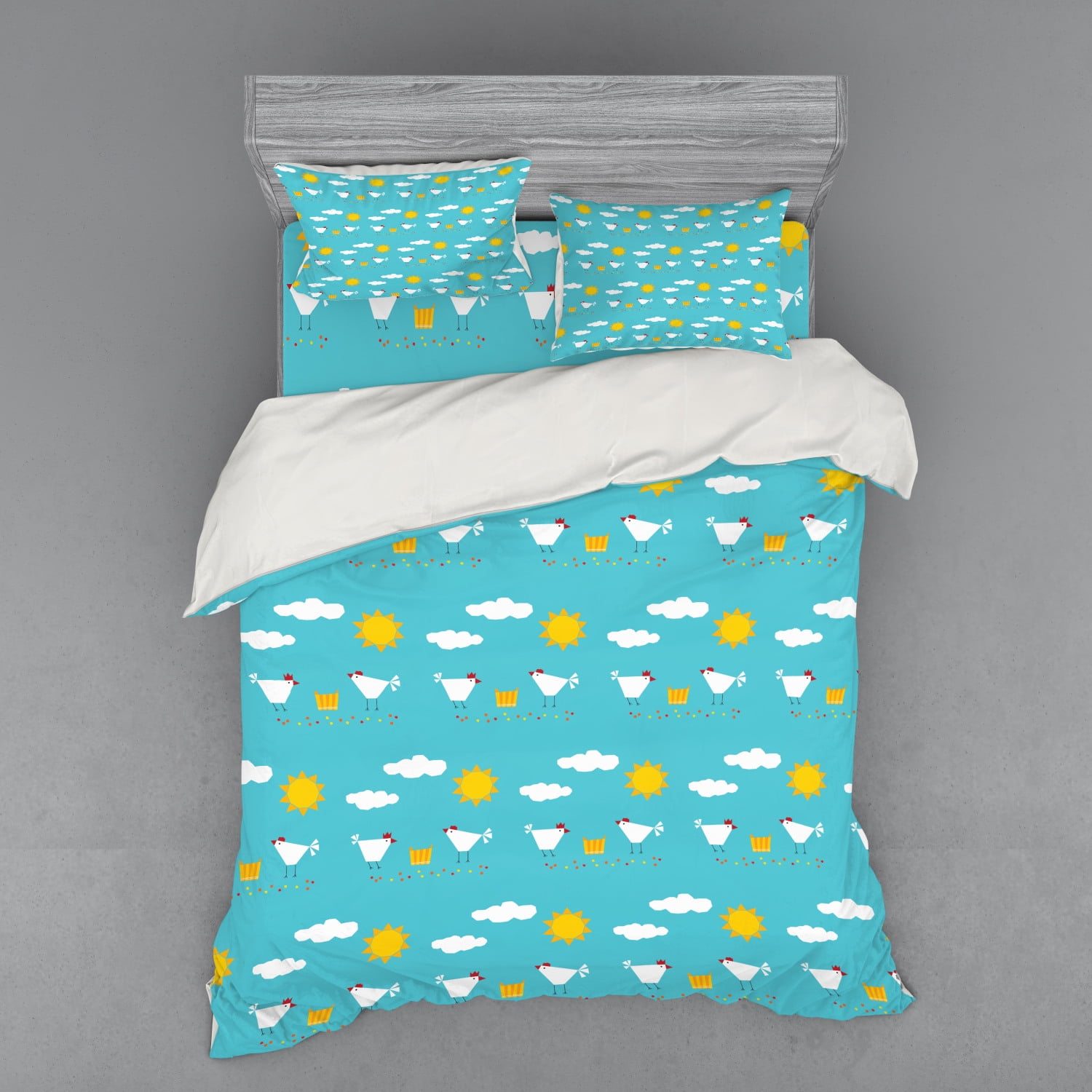 Ambesonne Cartoon Bedding Set 4 Pcs, Happy Funny Farm Morning, Queen ...