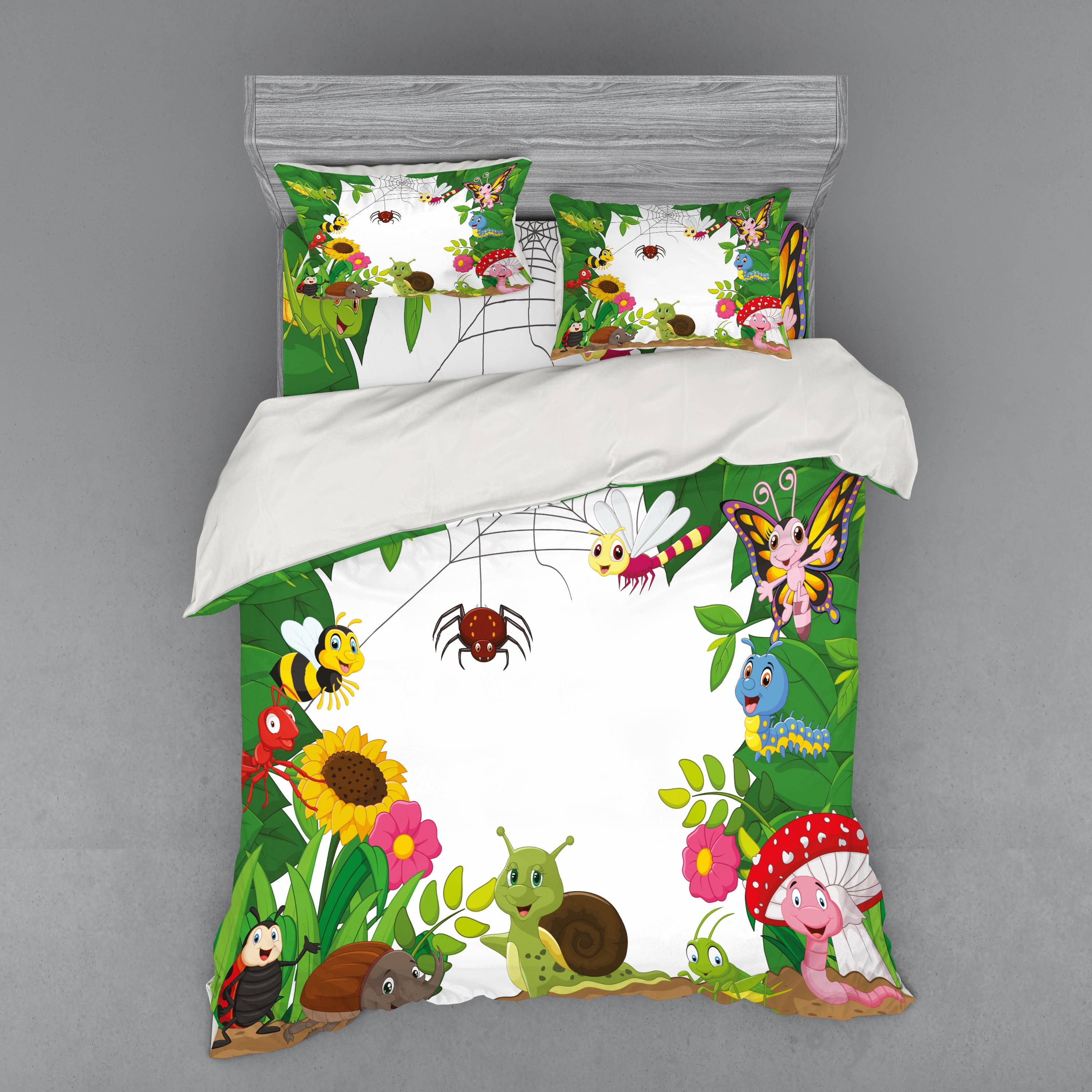 Ambesonne Cartoon Bedding Set 4 Pcs, Little Bugs Butterflies, Queen ...