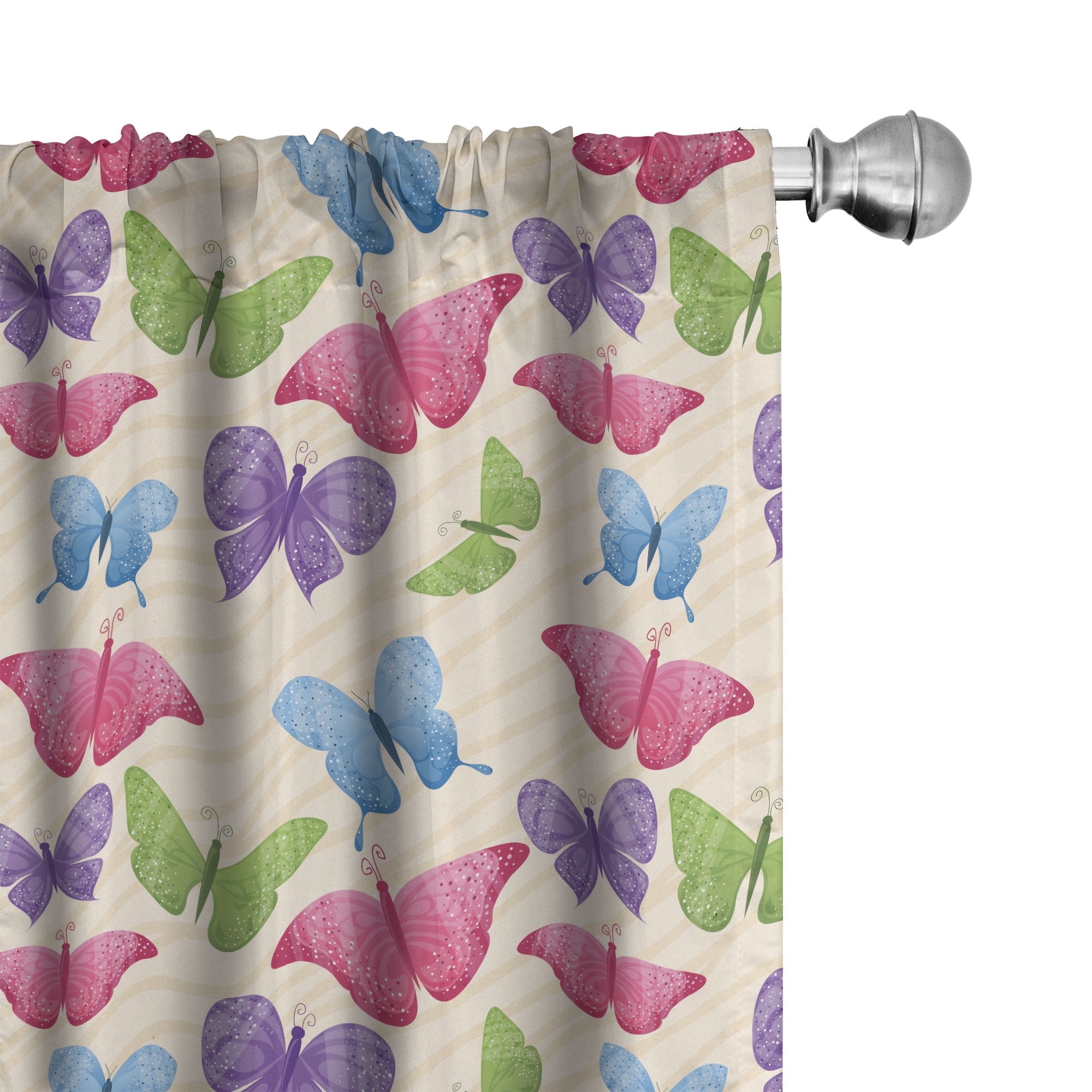 Ambesonne Cartoon Curtains, Butterflies on Wavy Lines, Pair of 28"x84 ...