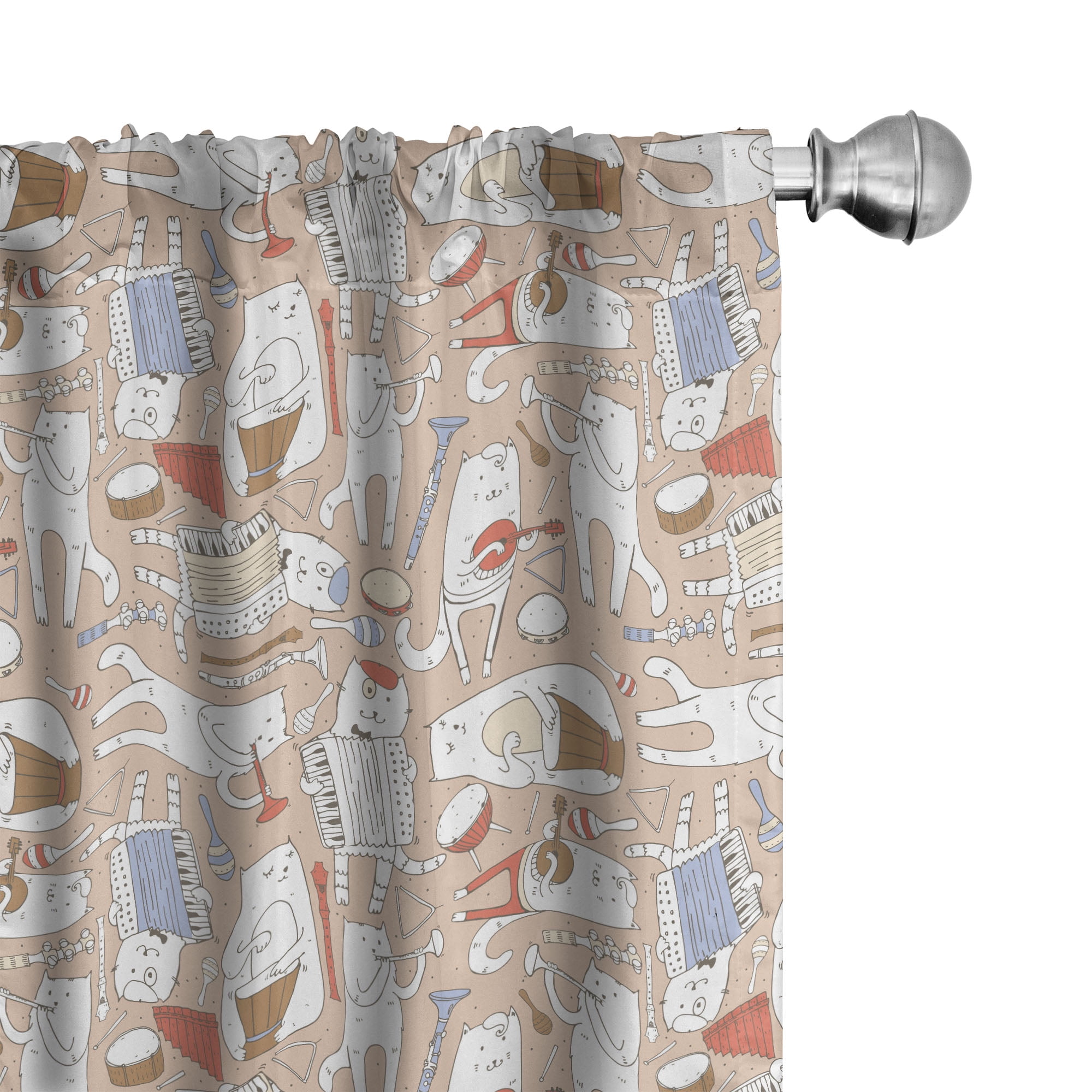 Ambesonne Cartoon Curtains, Musician Cats, Pair of 28"x84", Warm Taupe ...
