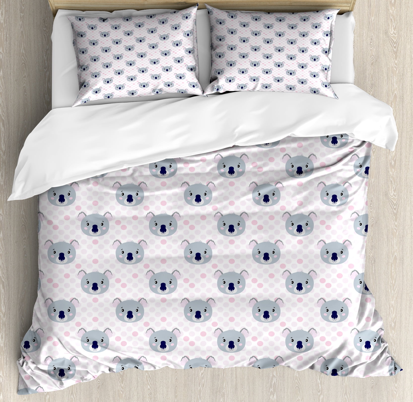 Ambesonne Cartoon Duvet Cover Set, Koala Faces and Polka Dots, King ...