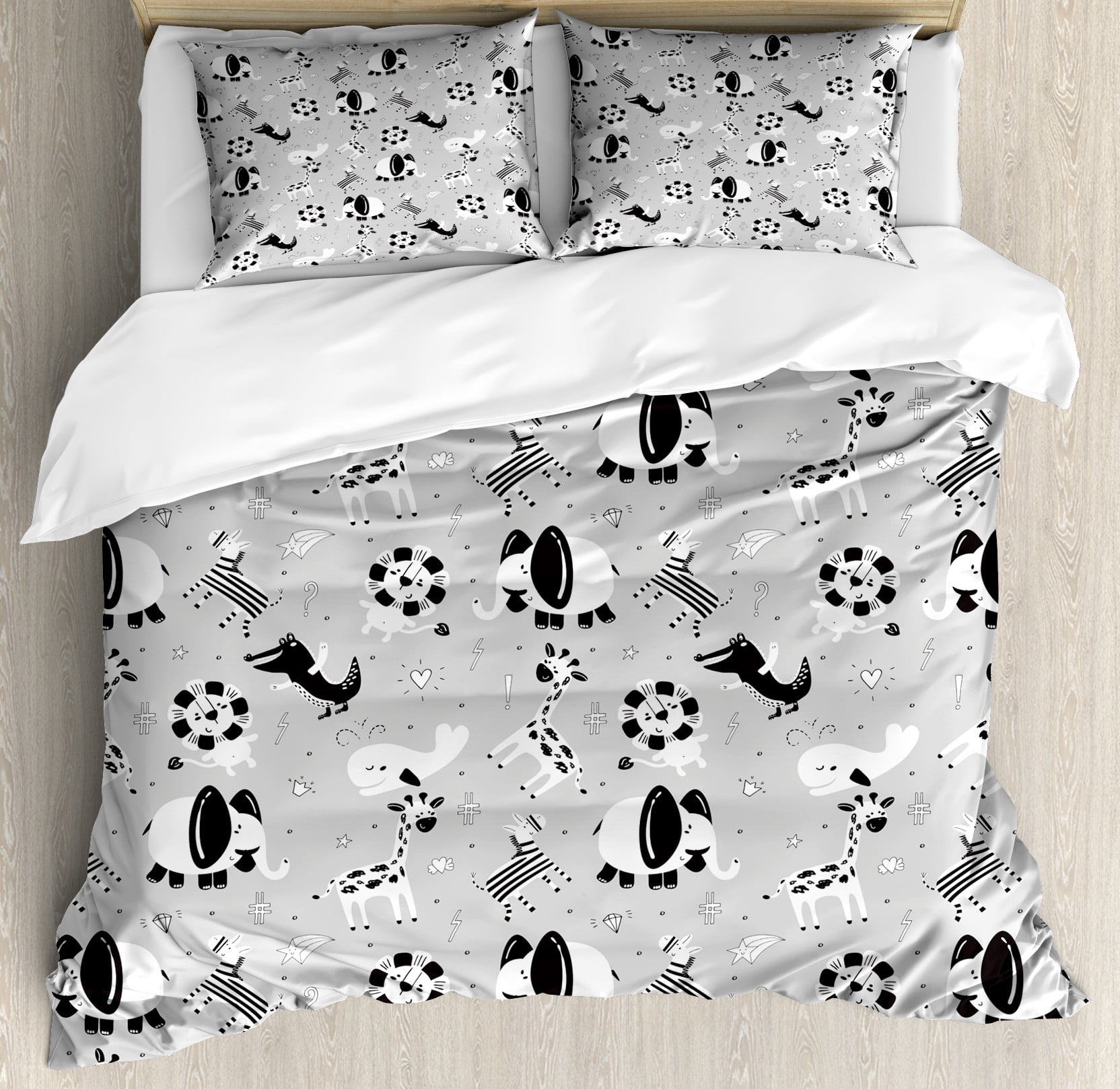 Ambesonne Cartoon Duvet Cover Set, Monotone Animals Motifs, 2-Calking ...