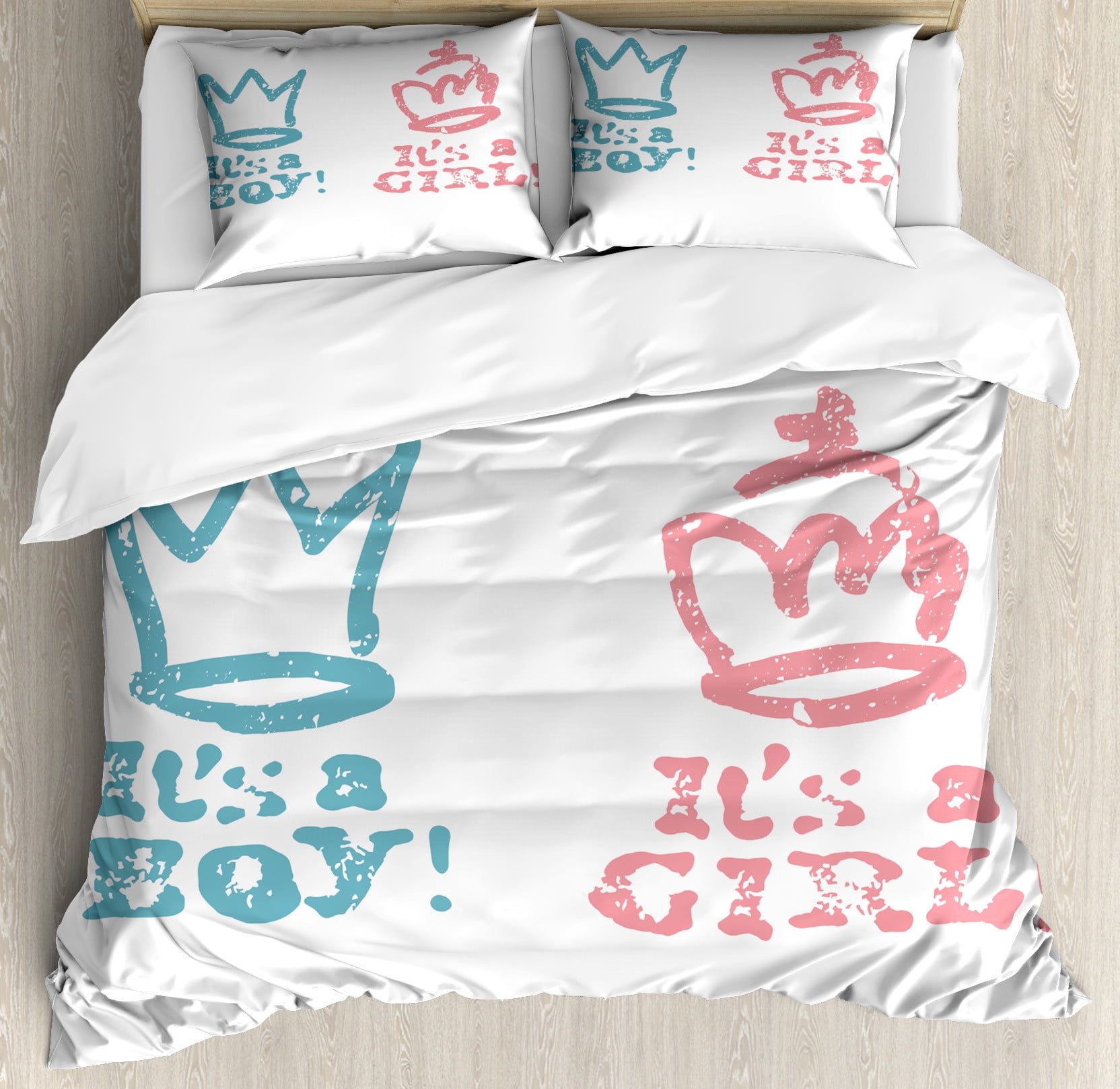 Ambesonne Cartoon Duvet Cover Sets, Girl Queen Boy King, 2-Queen, Pale ...
