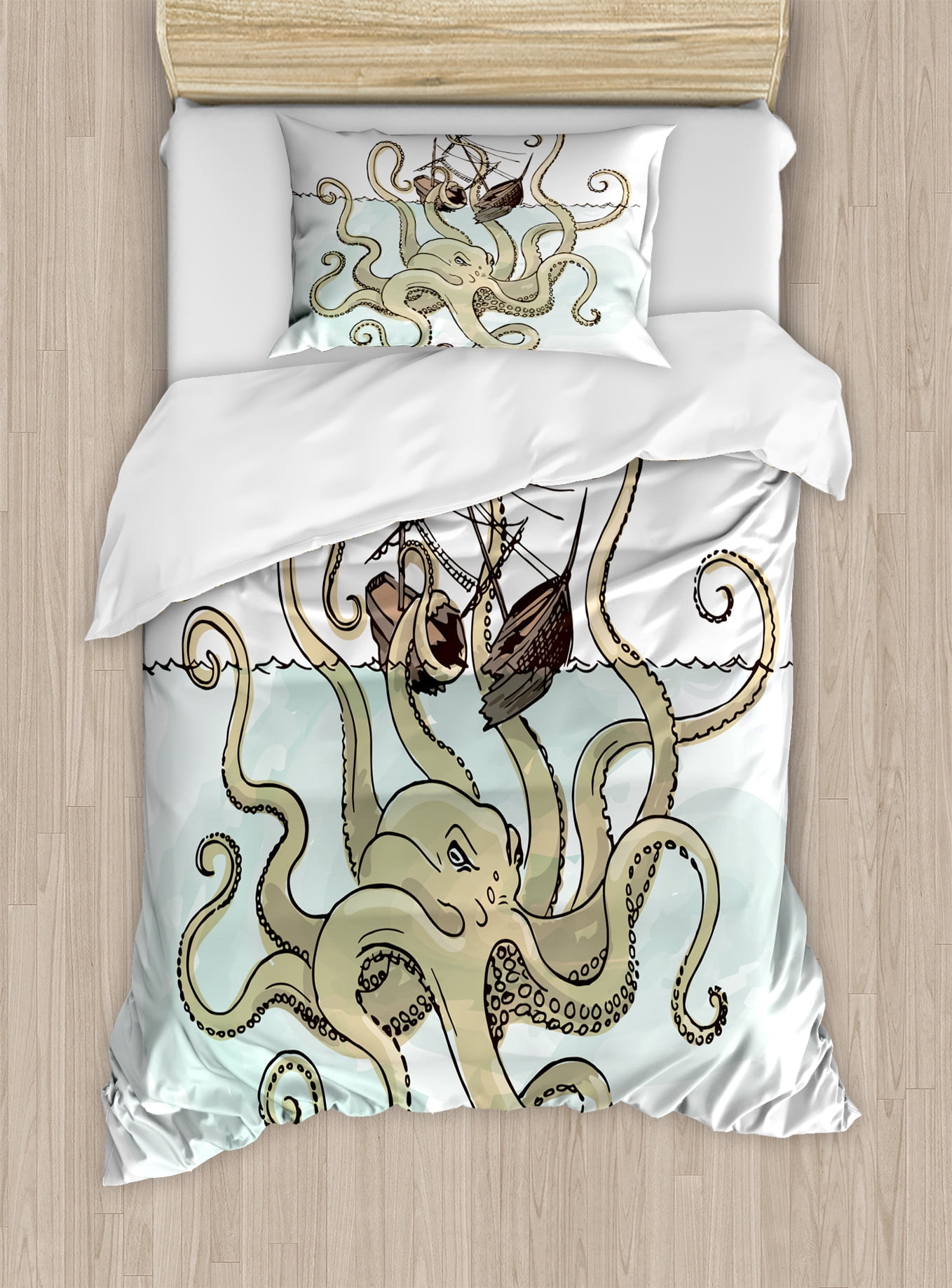 Ambesonne Cartoon Duvet Cover Sets, Pirate Ship Greek Myth, 2-Twin, Tan ...