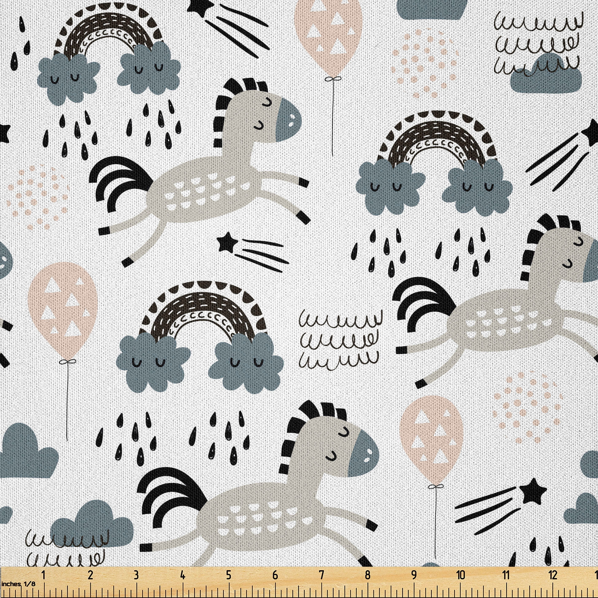 Ambesonne Cartoon Fabric by the Yard Microfiber, Horses Balloons Rainbow, 5 Yards, Slate Blue ...