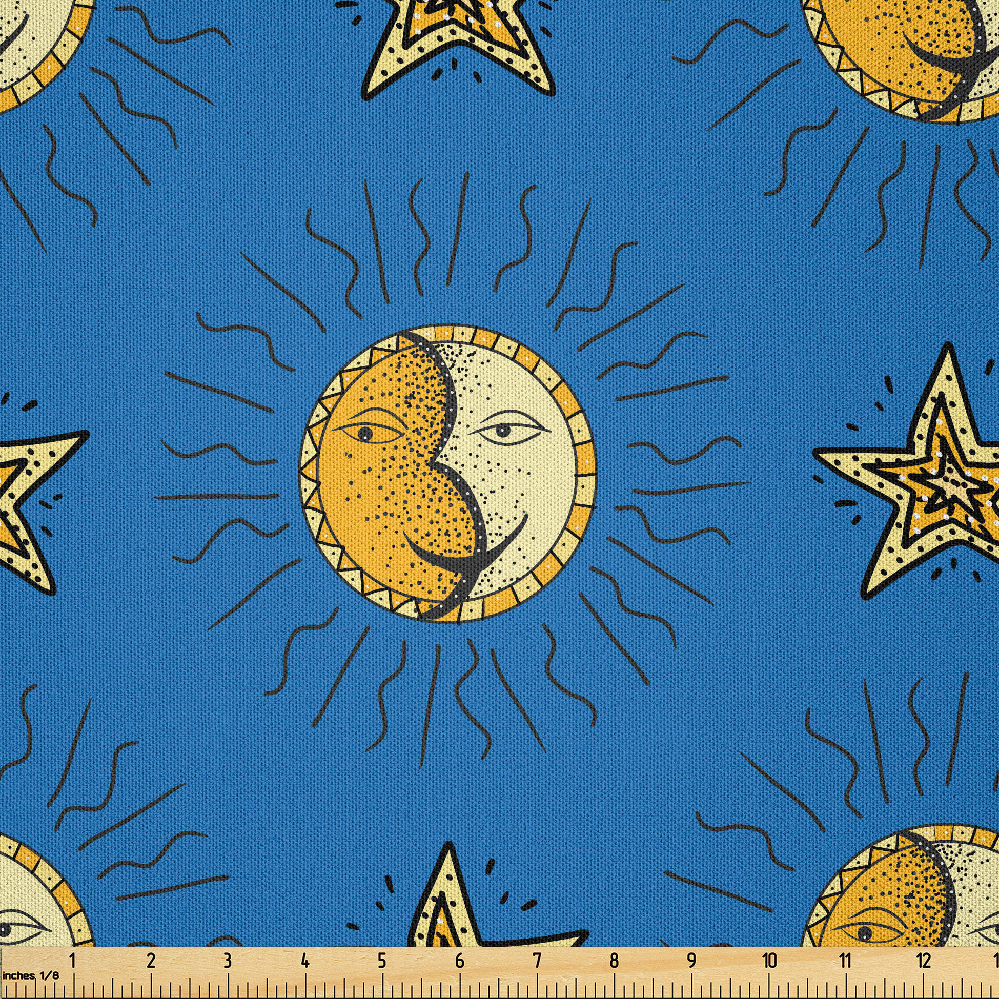 Ambesonne Cartoon Fabric by the Yard Microfiber, Sun and Moon Phases ...