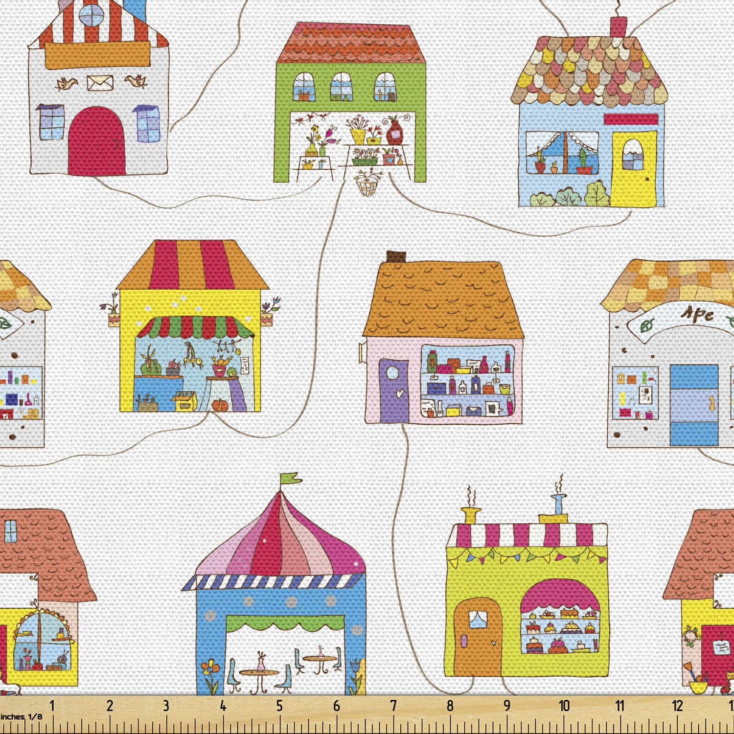 Ambesonne Cartoon Fabric by the Yard Upholstery, Colorful Art Funny ...