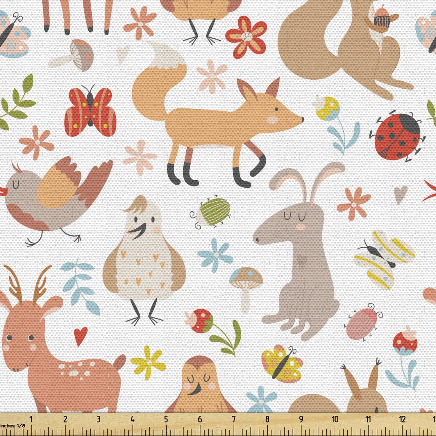 Ambesonne Cartoon Fabric by the Yard Upholstery, Forest Animals, 10 ...