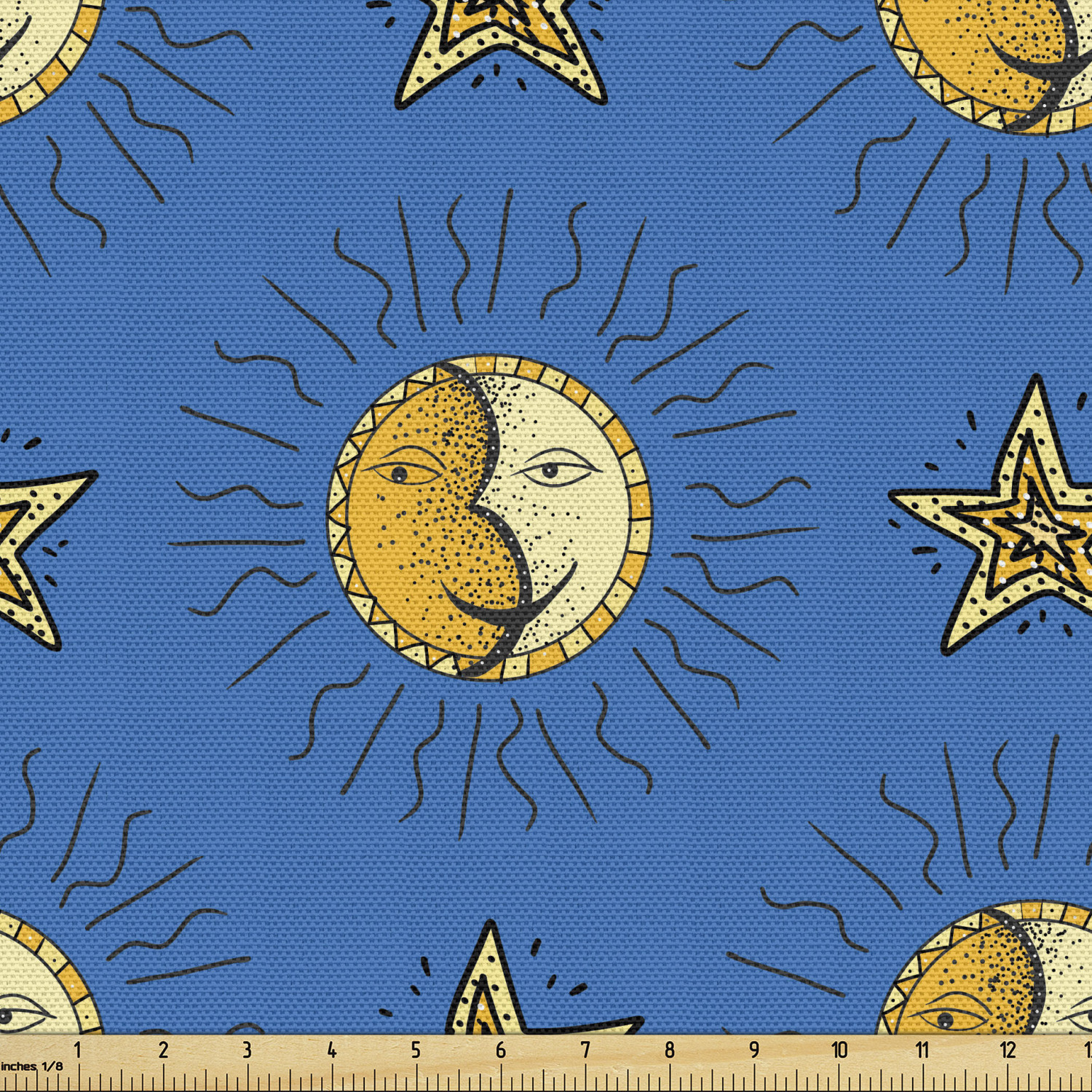 Ambesonne Cartoon Fabric by the Yard Upholstery, Sun and Moon Phases ...