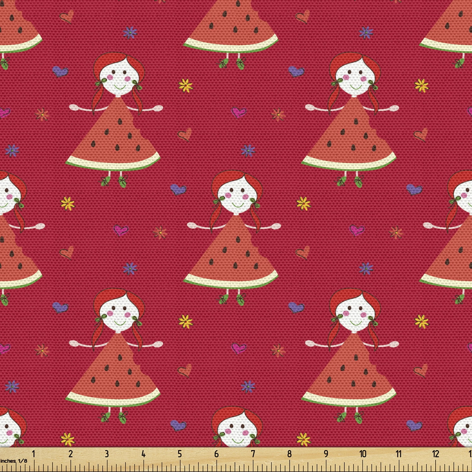 Ambesonne Cartoon Fabric by the Yard Upholstery, Watermelon Shaped Girl ...