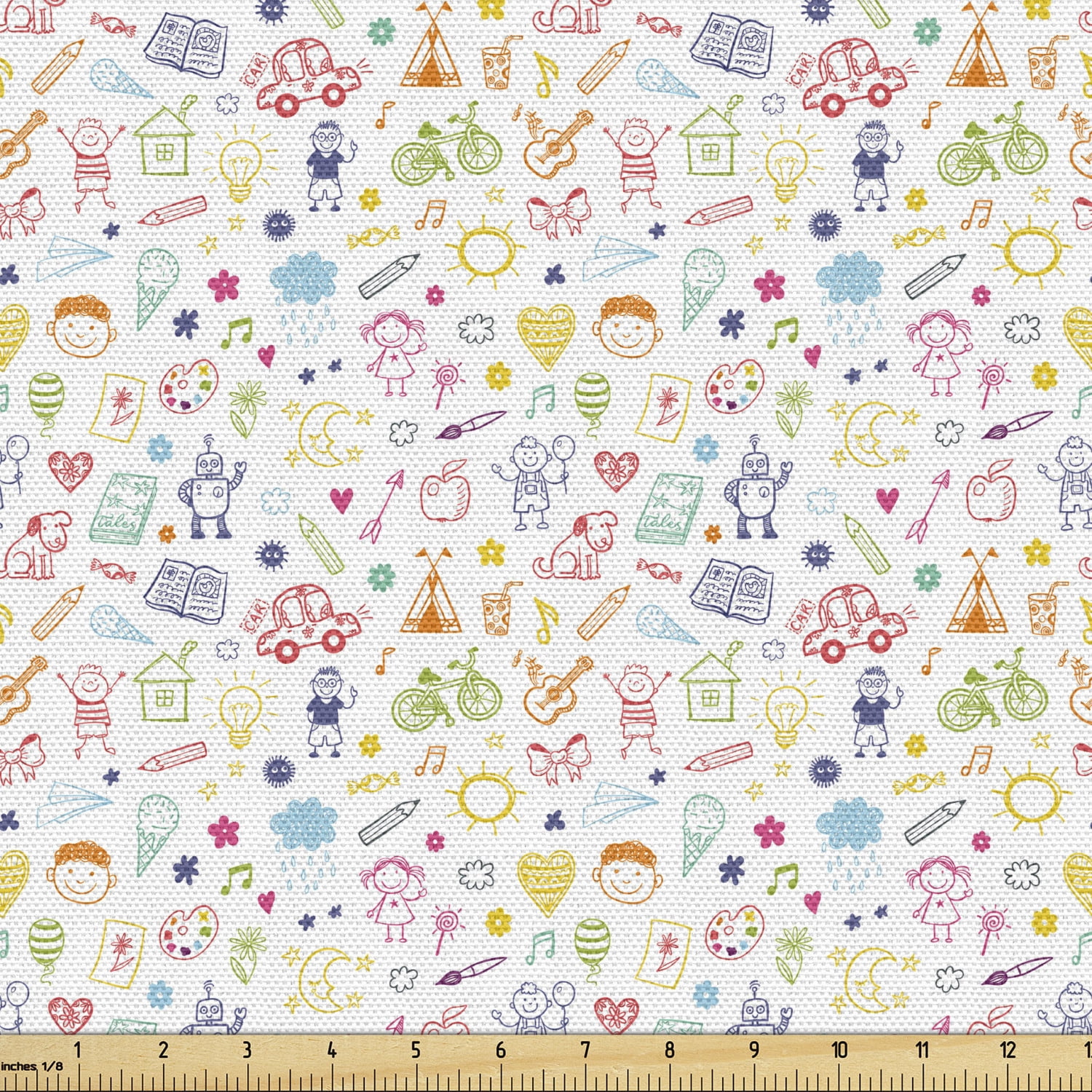 Ambesonne Cartoon Fabric by the Yard Upholstery, like Drawing, 1 Yard ...