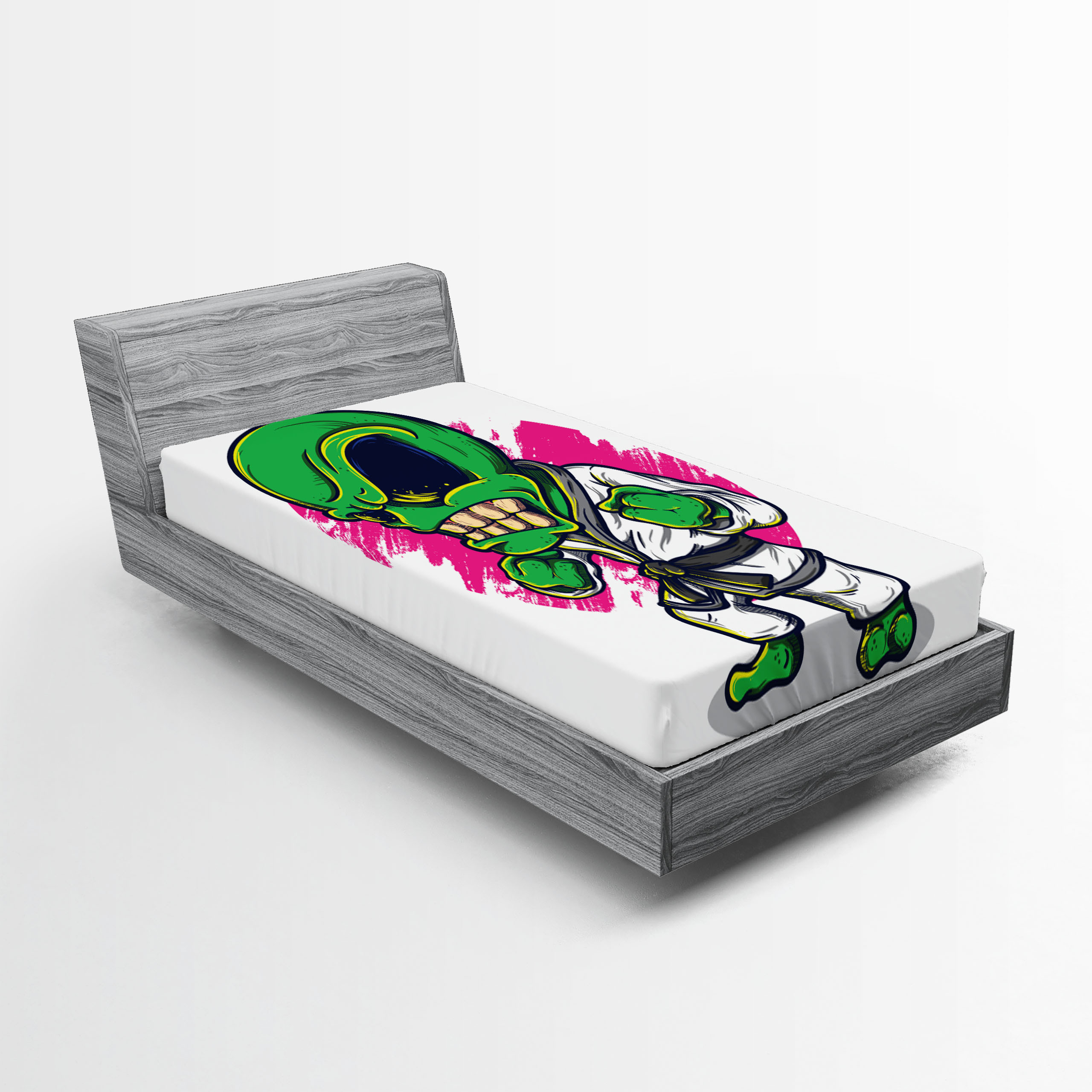 Ambesonne Cartoon Fitted Sheet, Angry Alien Karate Art, Twin Size ...