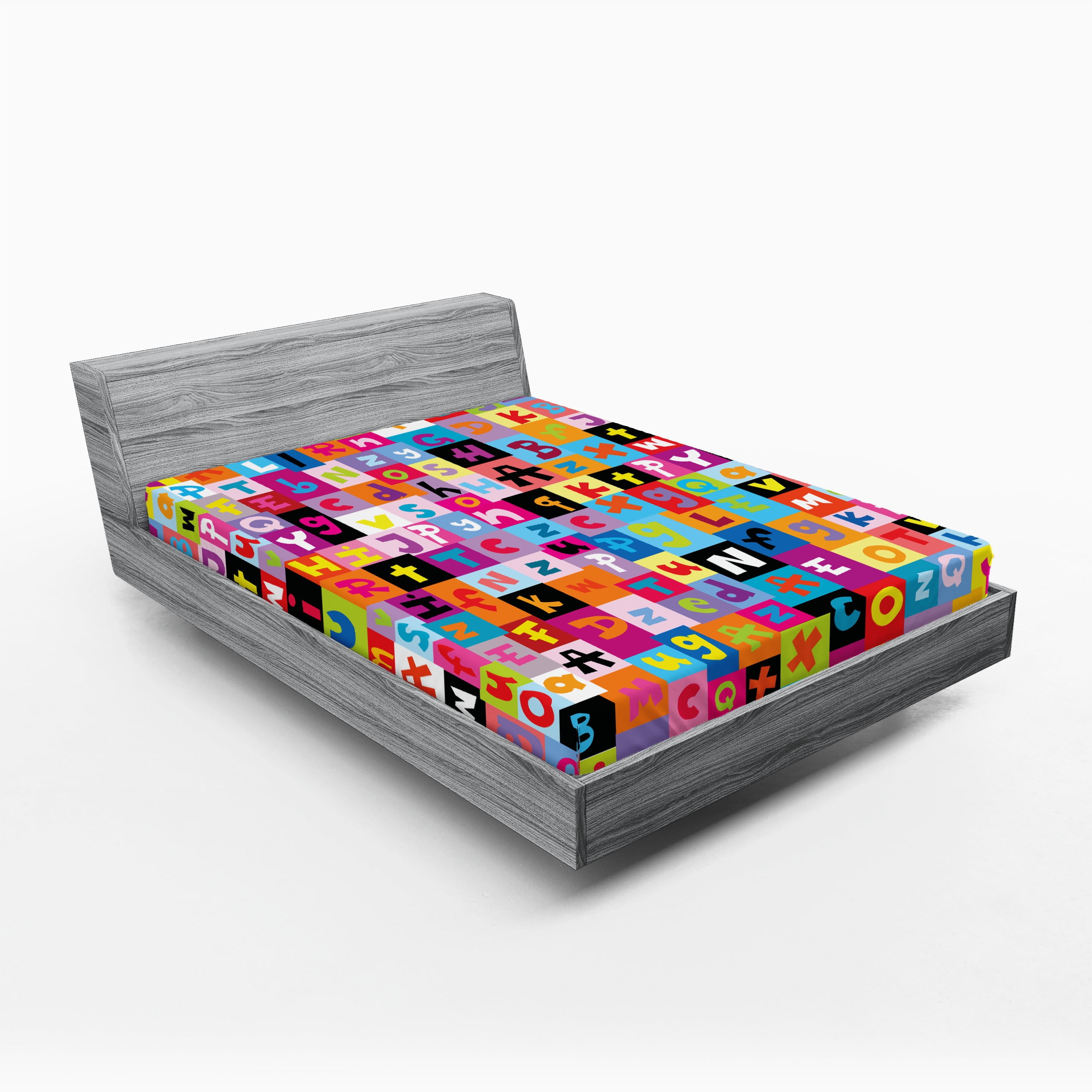 Ambesonne Cartoon Fitted Sheet, Colored Alphabet Game, Queen Size ...