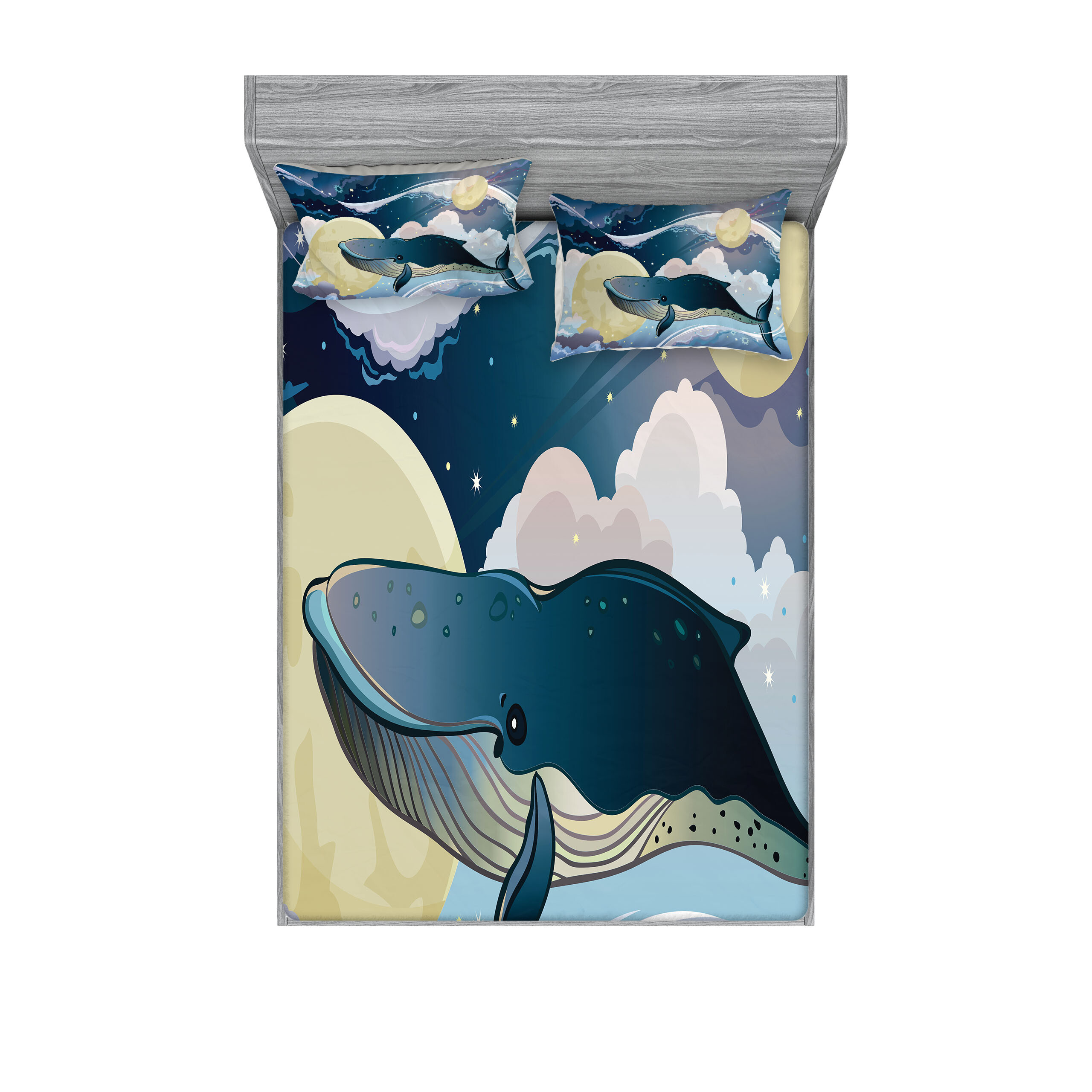 Ambesonne Cartoon Fitted Sheet & Pillow Sham Set, Night Clouds Bohemian ...