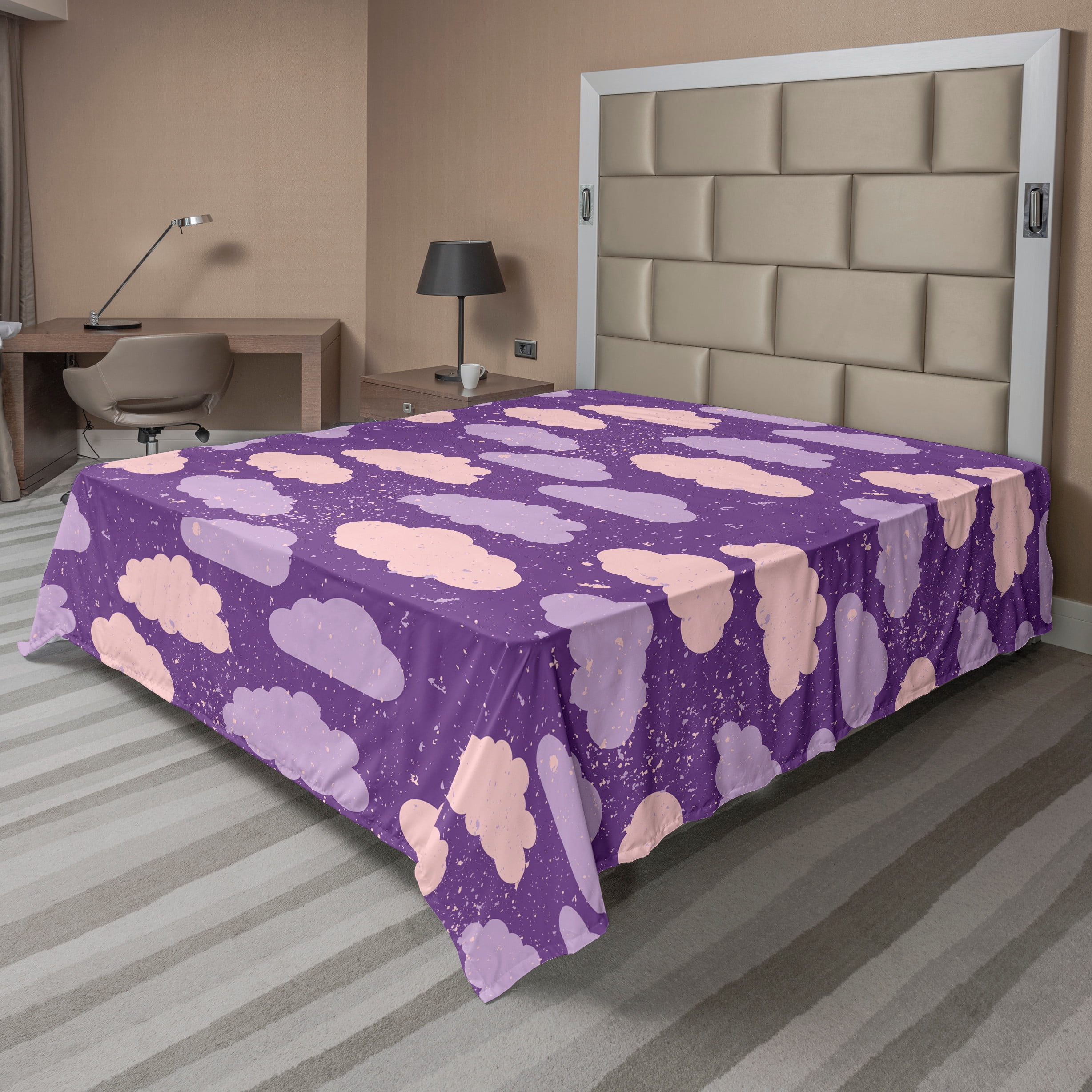 Ambesonne Cartoon Flat Sheet, Clouds and Paint Splash, Queen Size ...