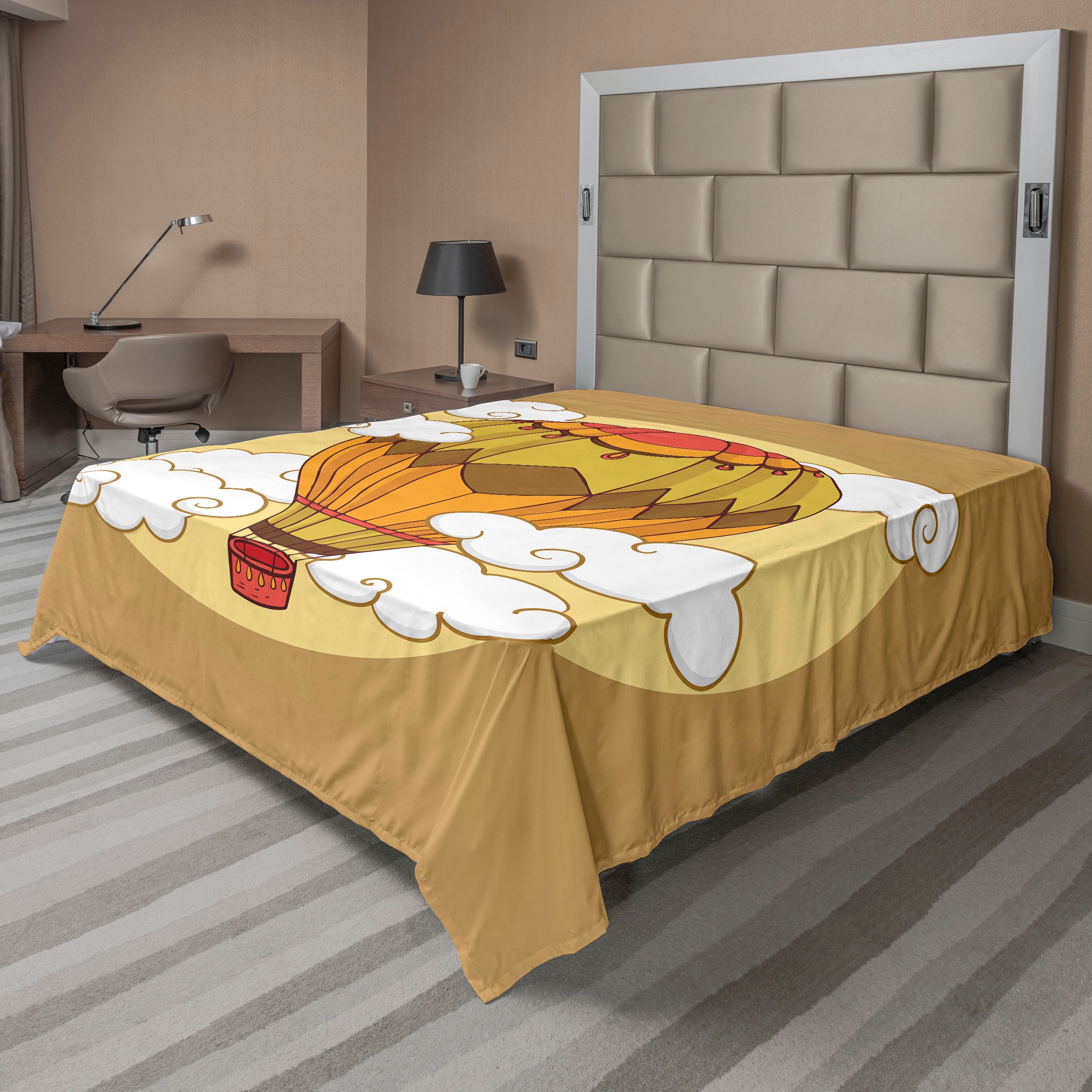 Ambesonne Cartoon Flat Sheet, Hot Air Balloon Retro, Queen Size, Pale ...