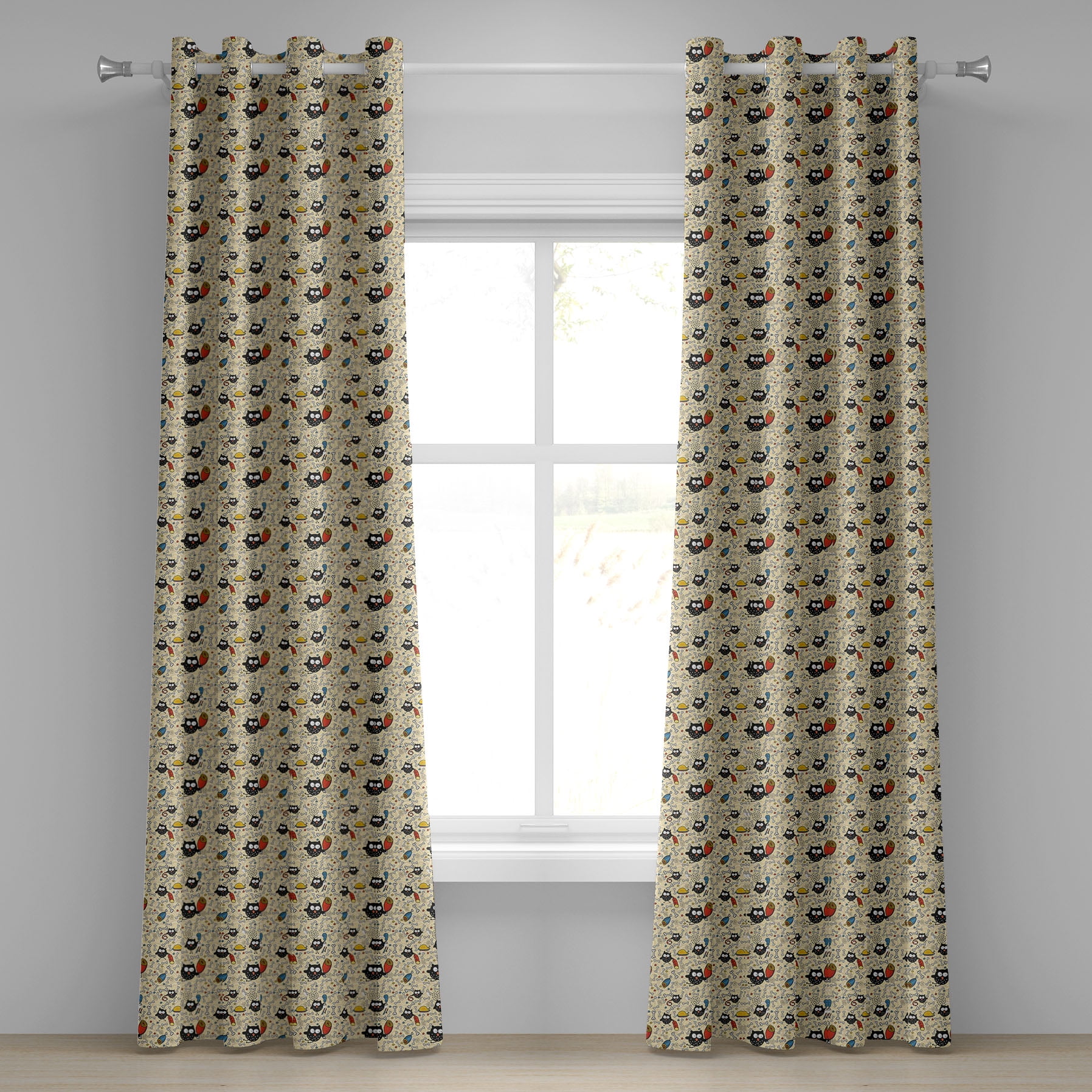Ambesonne Cartoon Grommet Curtain, Hungry Owls Eating, 50" x 108 ...
